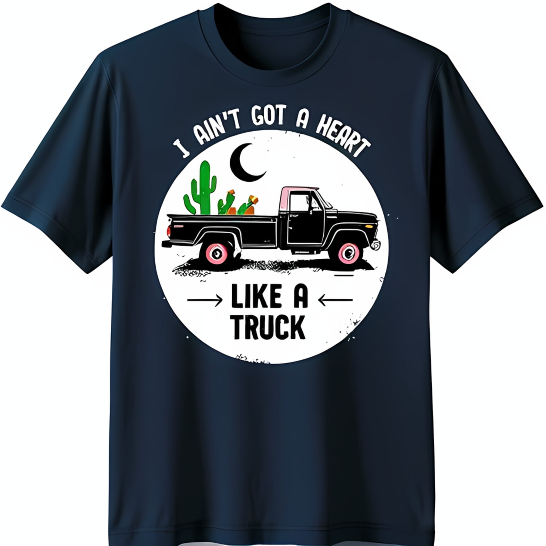 Black T-Shirt with Graphic: Pickup Truck Cacti & Text - Walmart.com