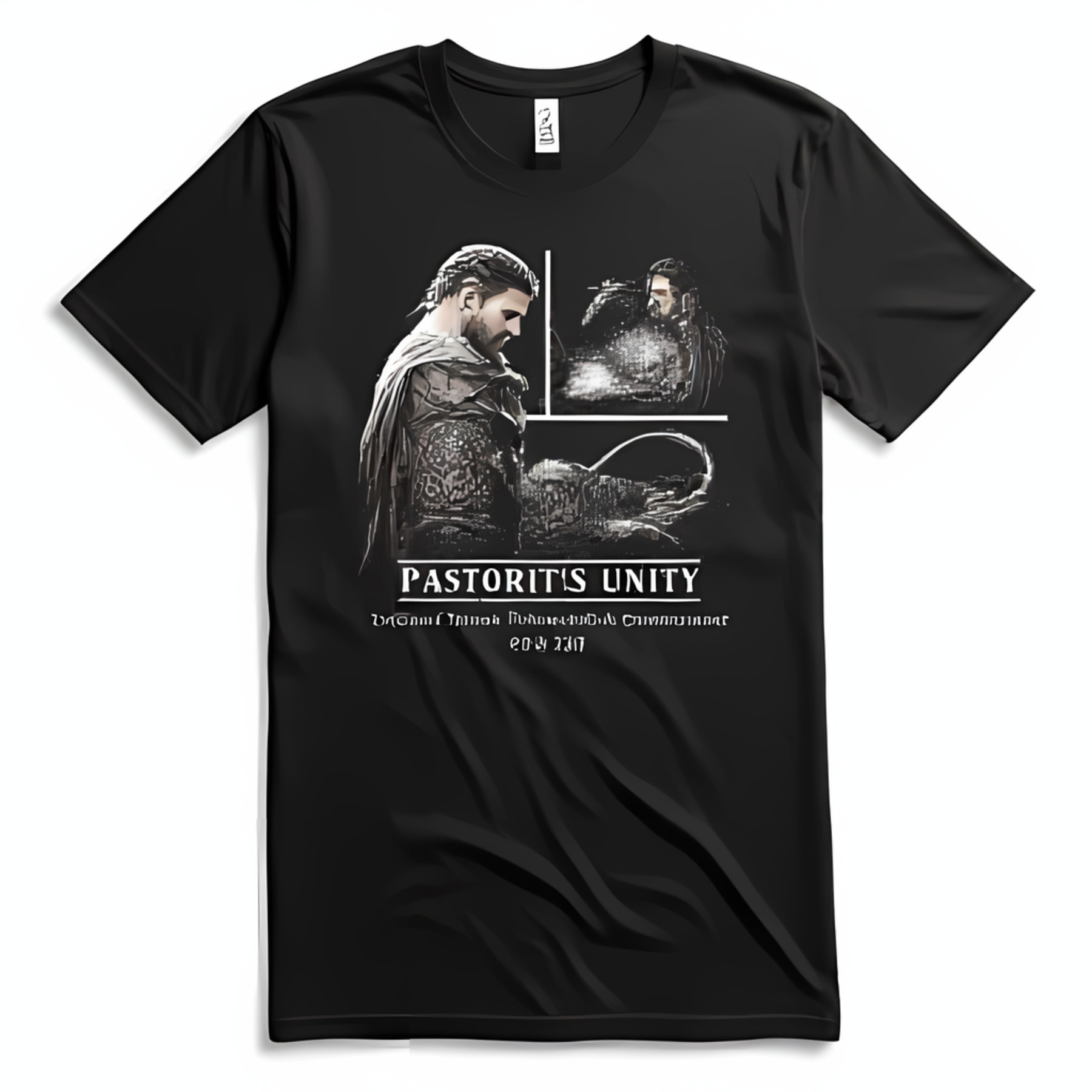 Black T-Shirt with Graphic Print of Bearded Men in & Suit Pastorit ...