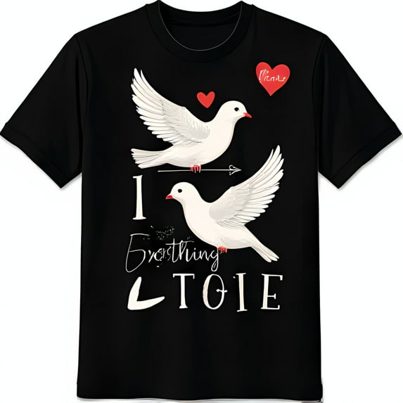 Black T-Shirt with Graphic Red Arrow & Heart Design Unique Style ...