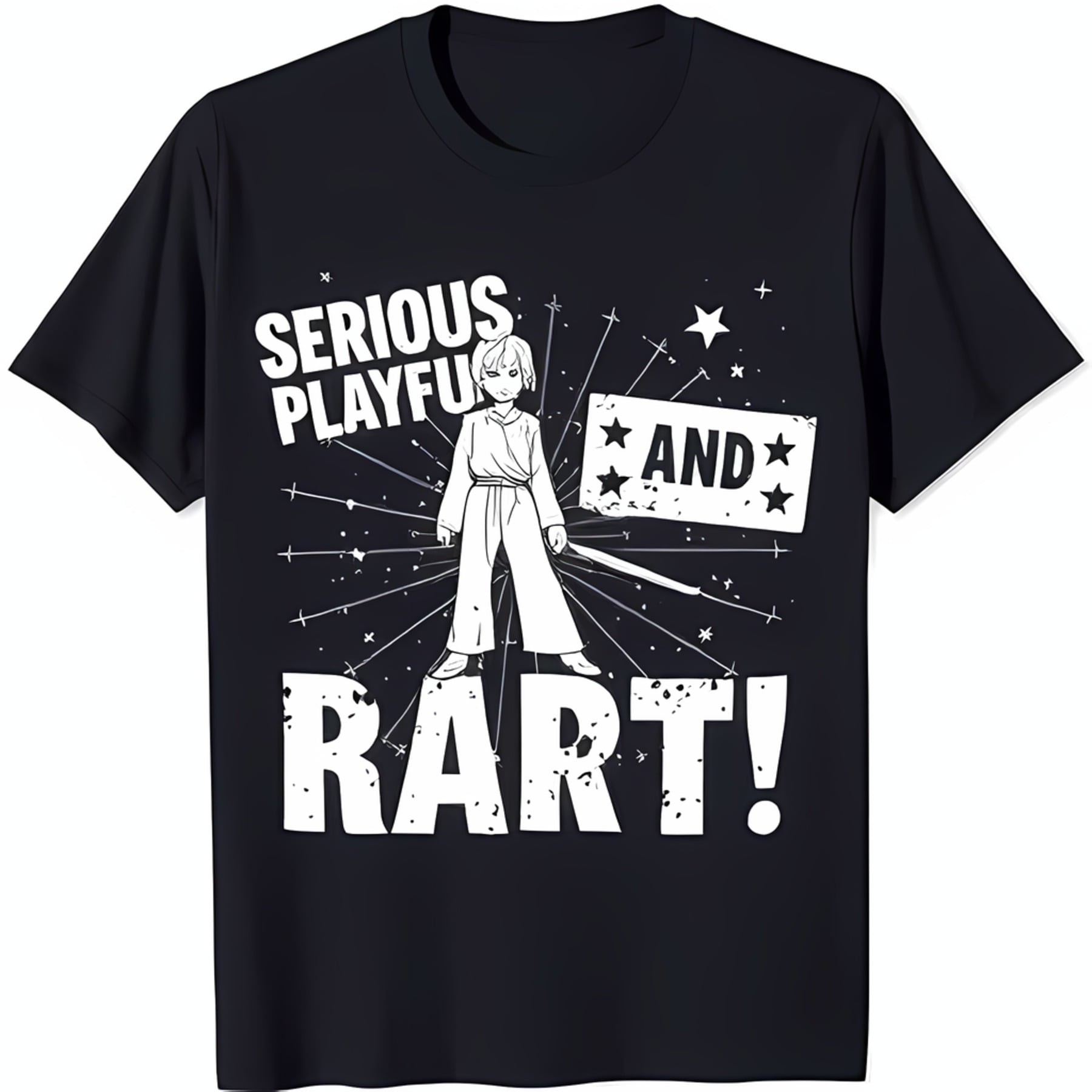 Black T-Shirt with Graphic 'Serious Playful' & Stars for Fans - Walmart.com