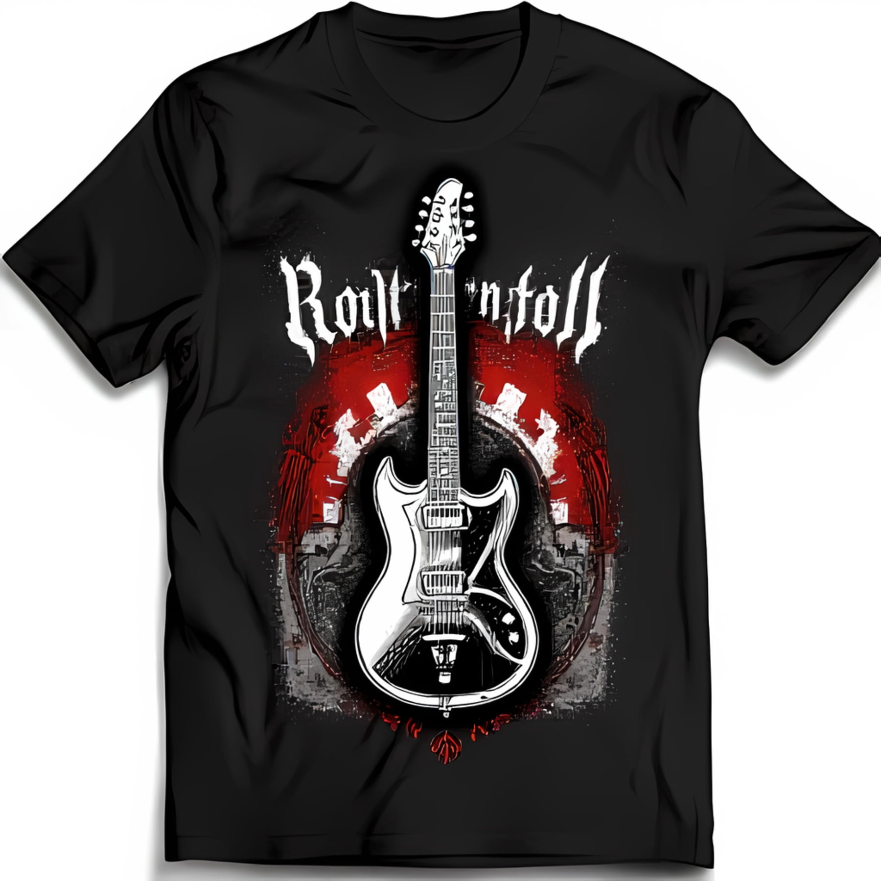 Black T-Shirt with Graphic and Rock n Roll Design - Walmart.com