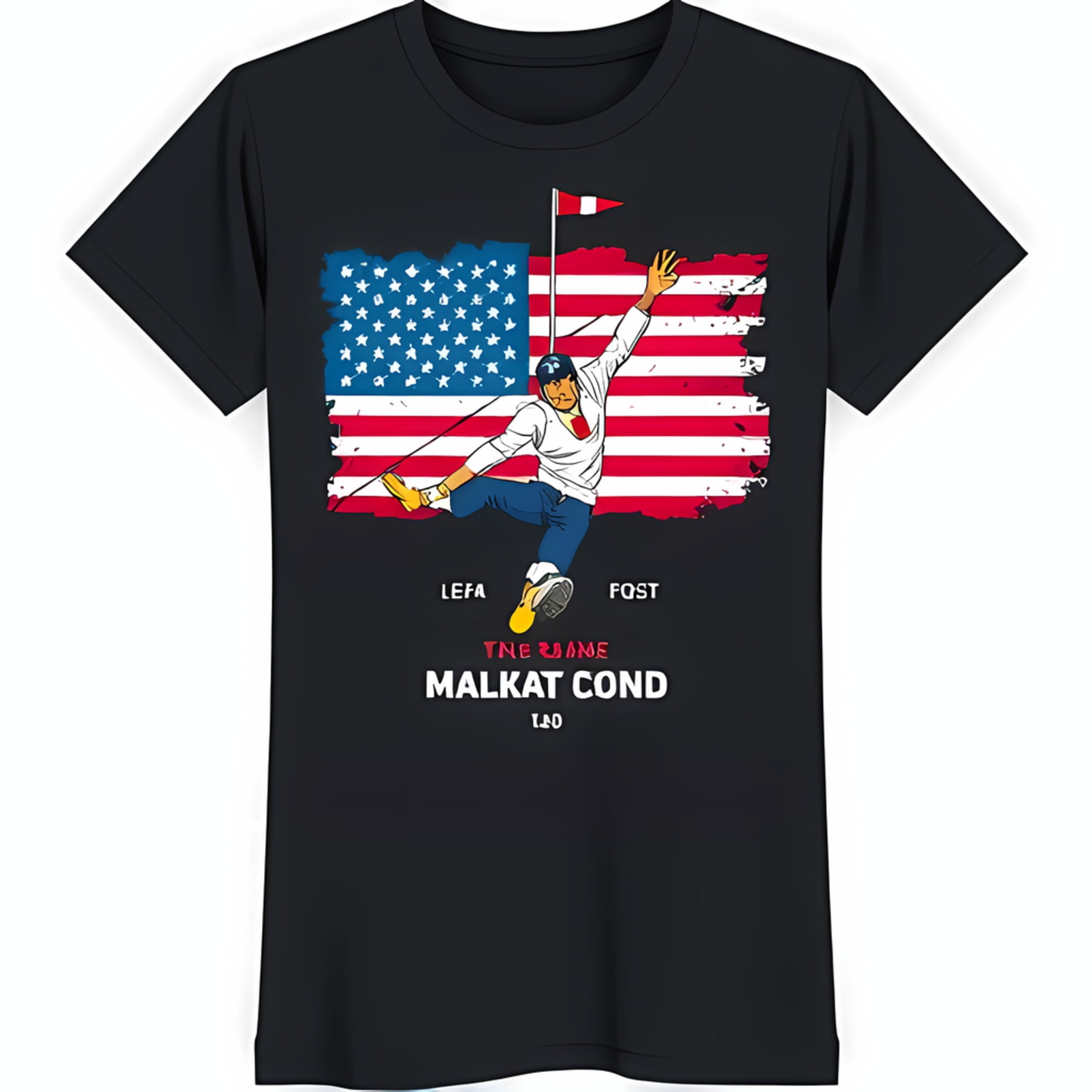 Black T-Shirt with Graphic of Person Hanging from Flagpole & 'THE GAME ...