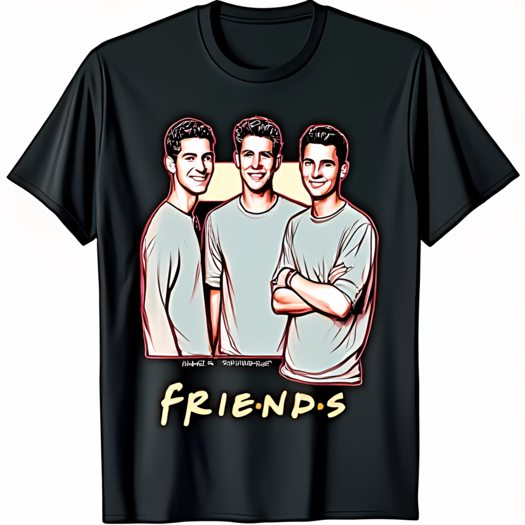 Black T-Shirt with Graphic of Ross Chandler and Joey Smiling in Grey ...