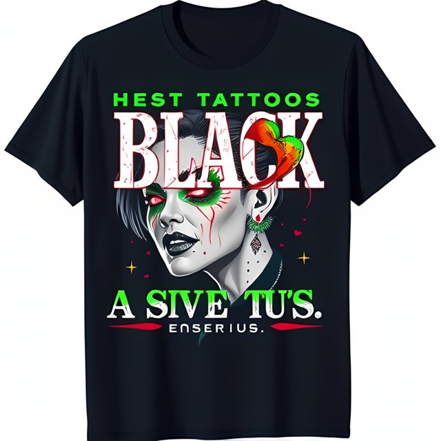 Black T-Shirt with Graphic of Woman's Face Green Eyes & Blood Drip ...