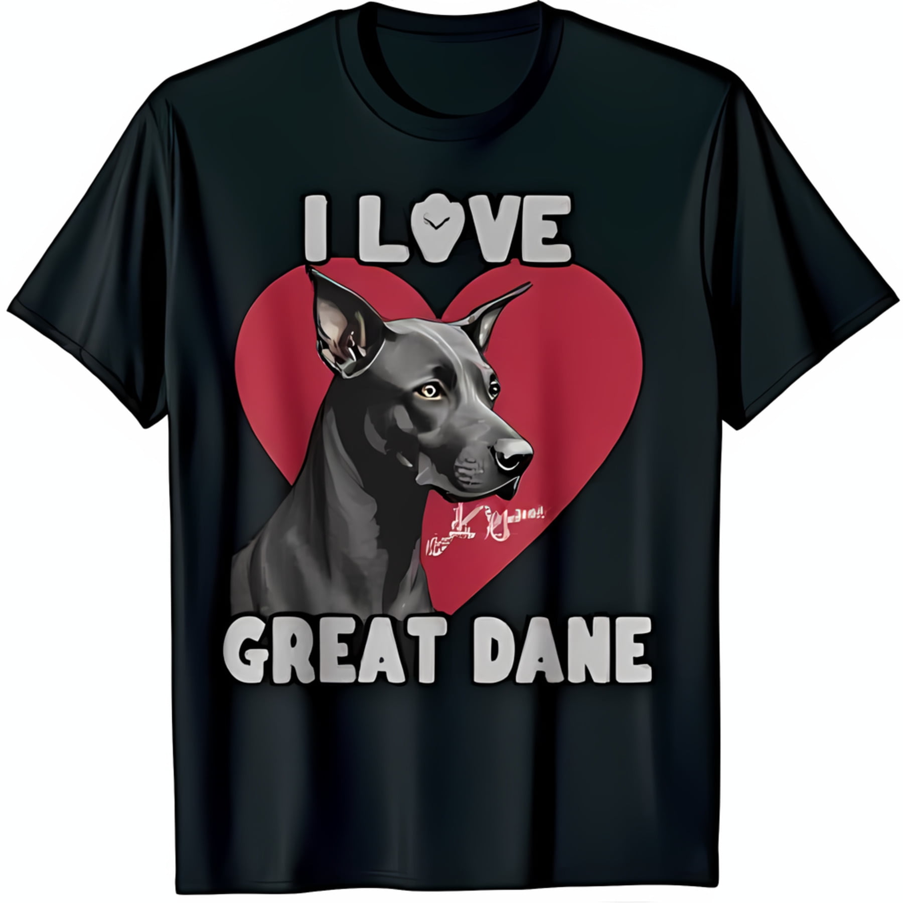 Black T-Shirt with Great Dane Graphic in Heart I Love Great Dane Design ...