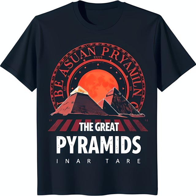Black T-Shirt with Great Pyramids of Giza Graphic and Rising Red Sun ...