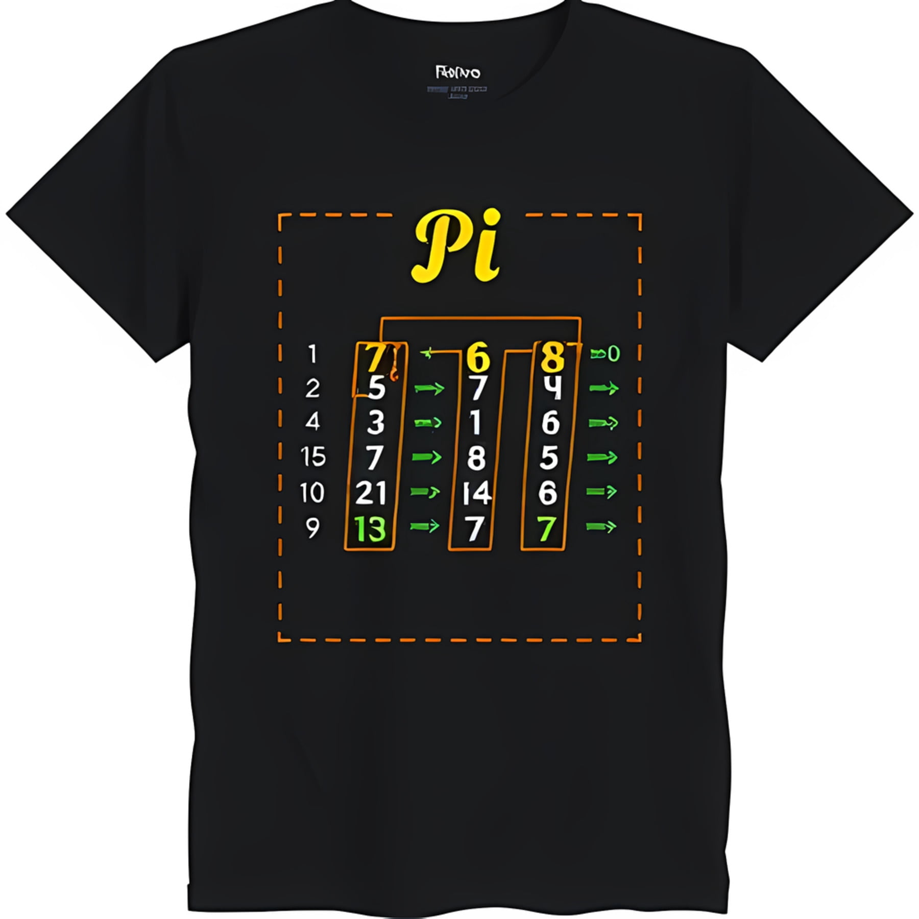 Black T-Shirt with Greek Pi Symbol & Chart of First 10 Digits Unique ...