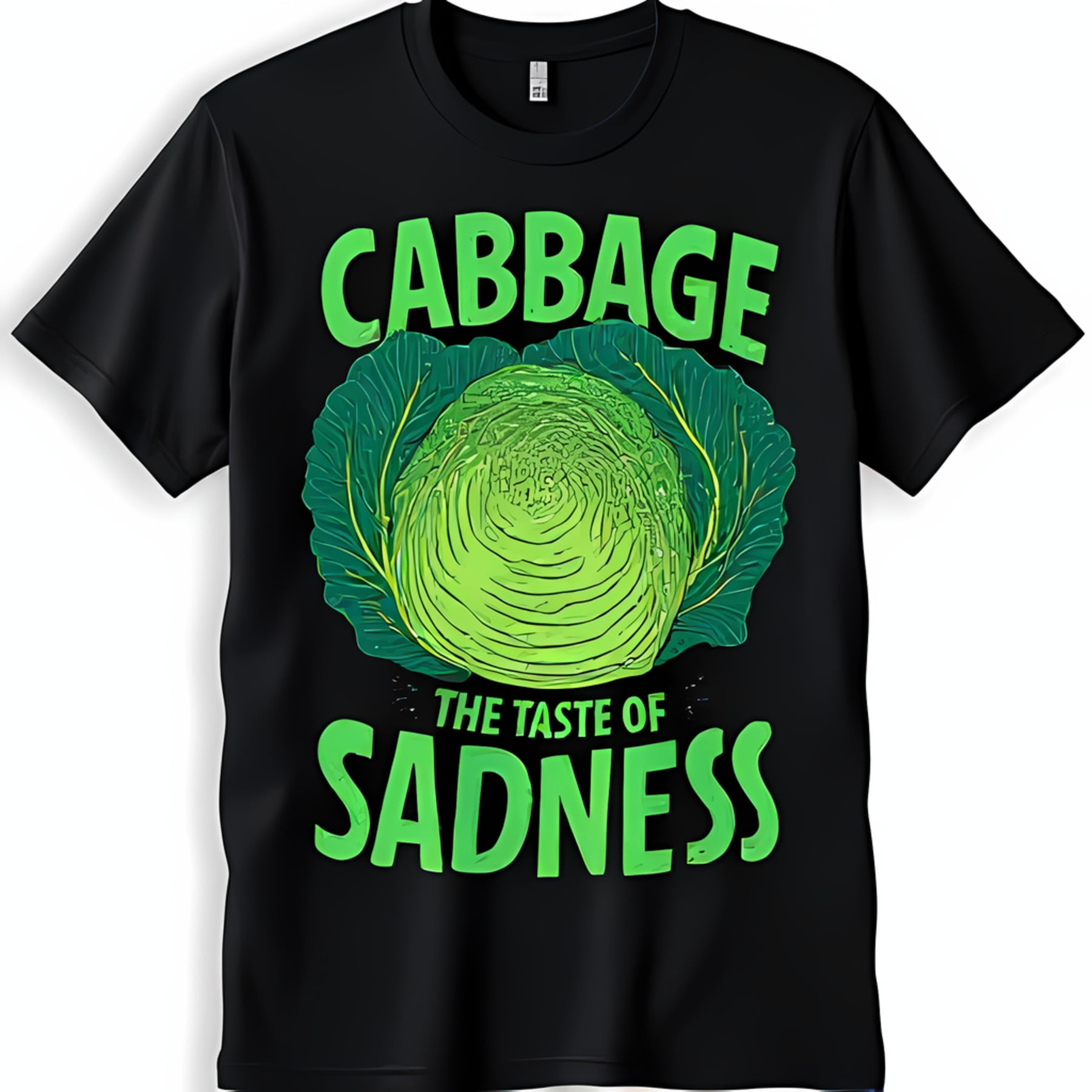 Black T-Shirt with Green Cabbage Graphic CABBAGE: THE TASTE OF SADNESS ...