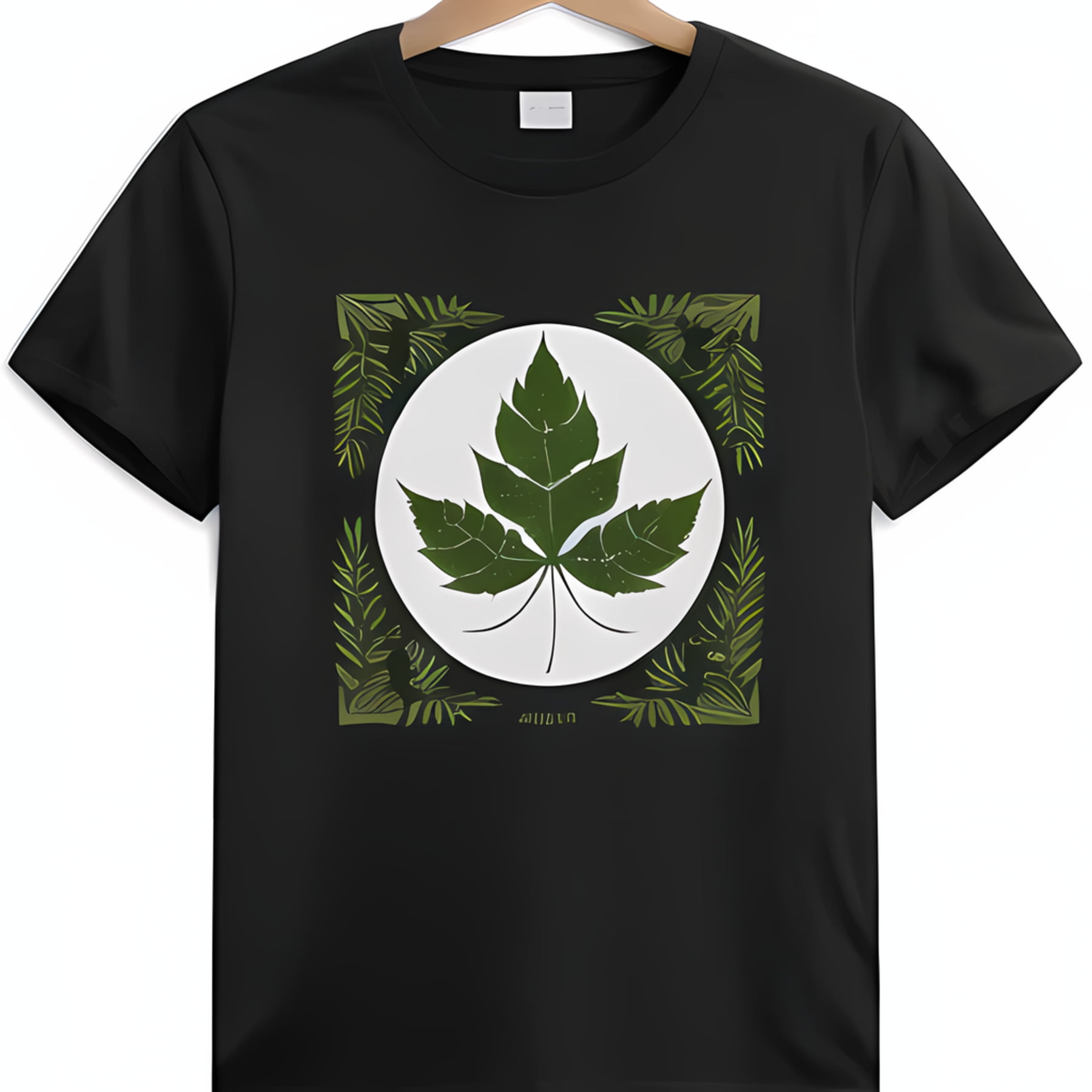 Black T-Shirt with Green Leaf Design and Leafy Square Nature Inspired ... Black T-Shirt with Green Leaf Design and Leafy Square Nature Inspired ...