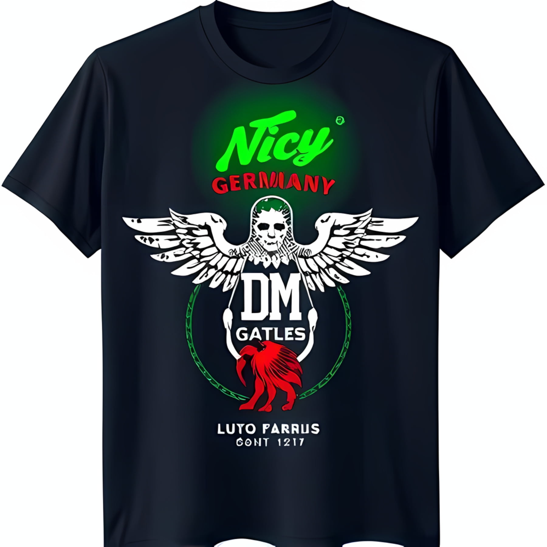 Black T-Shirt with Green Nicy & White Graphic Design Red Bird & Luto Farrus Cont 1217 - Walmart.com