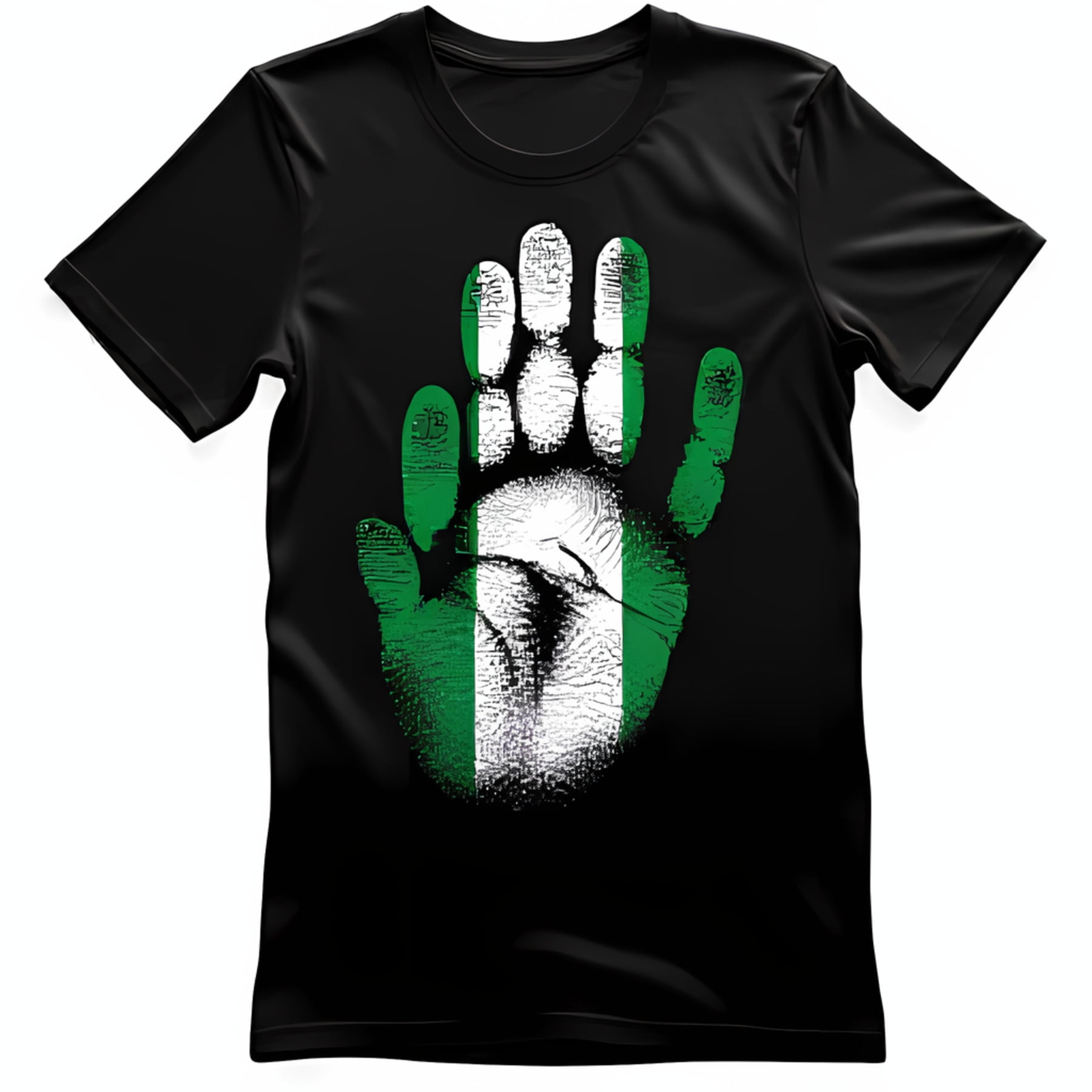 Black T-Shirt with Green Outlined White Handprint Design Unique ...