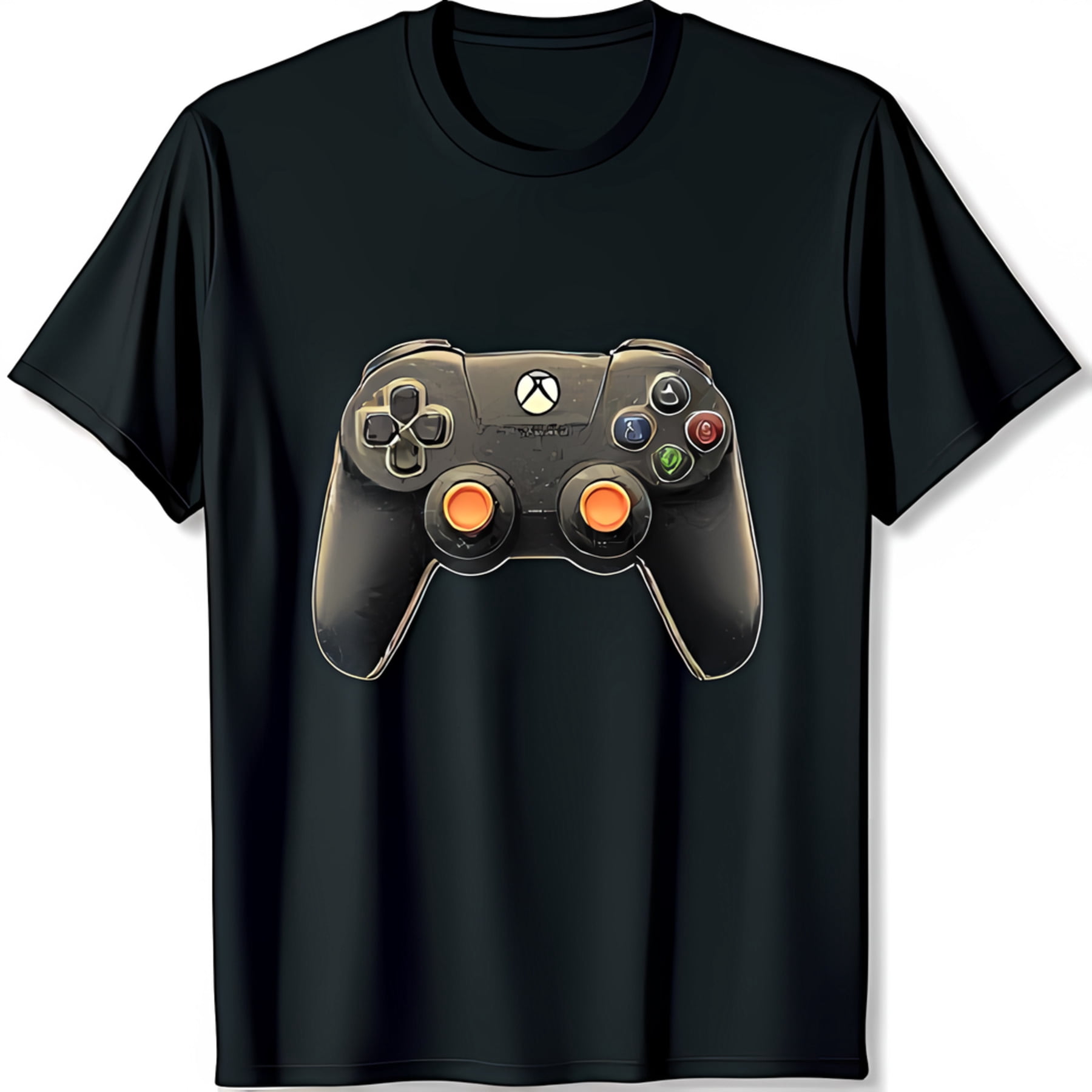 Black T-Shirt with Gritty Gaming Controller Illustration & Vibrant ...