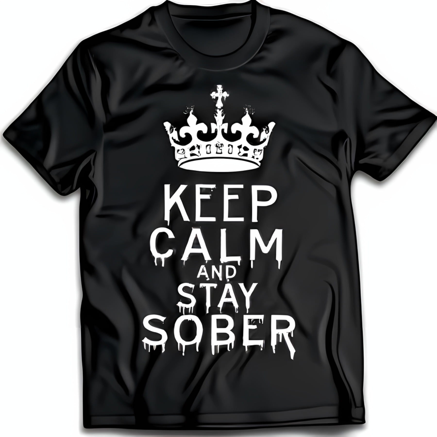 Black T-Shirt with Grunge Crown & Dripping 'Keep Calm and Stay Sober ...