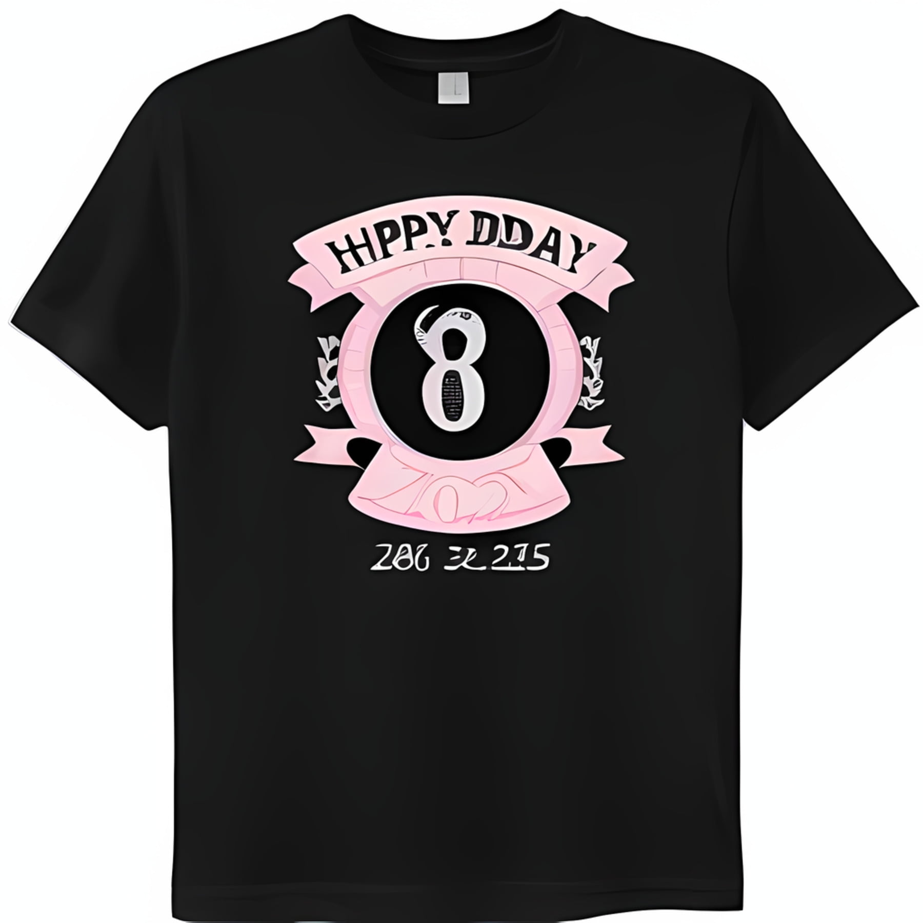 Black T-Shirt with 'HAPPY BIRTHDAY' in Pink Number '8' 9 Ball Table ...