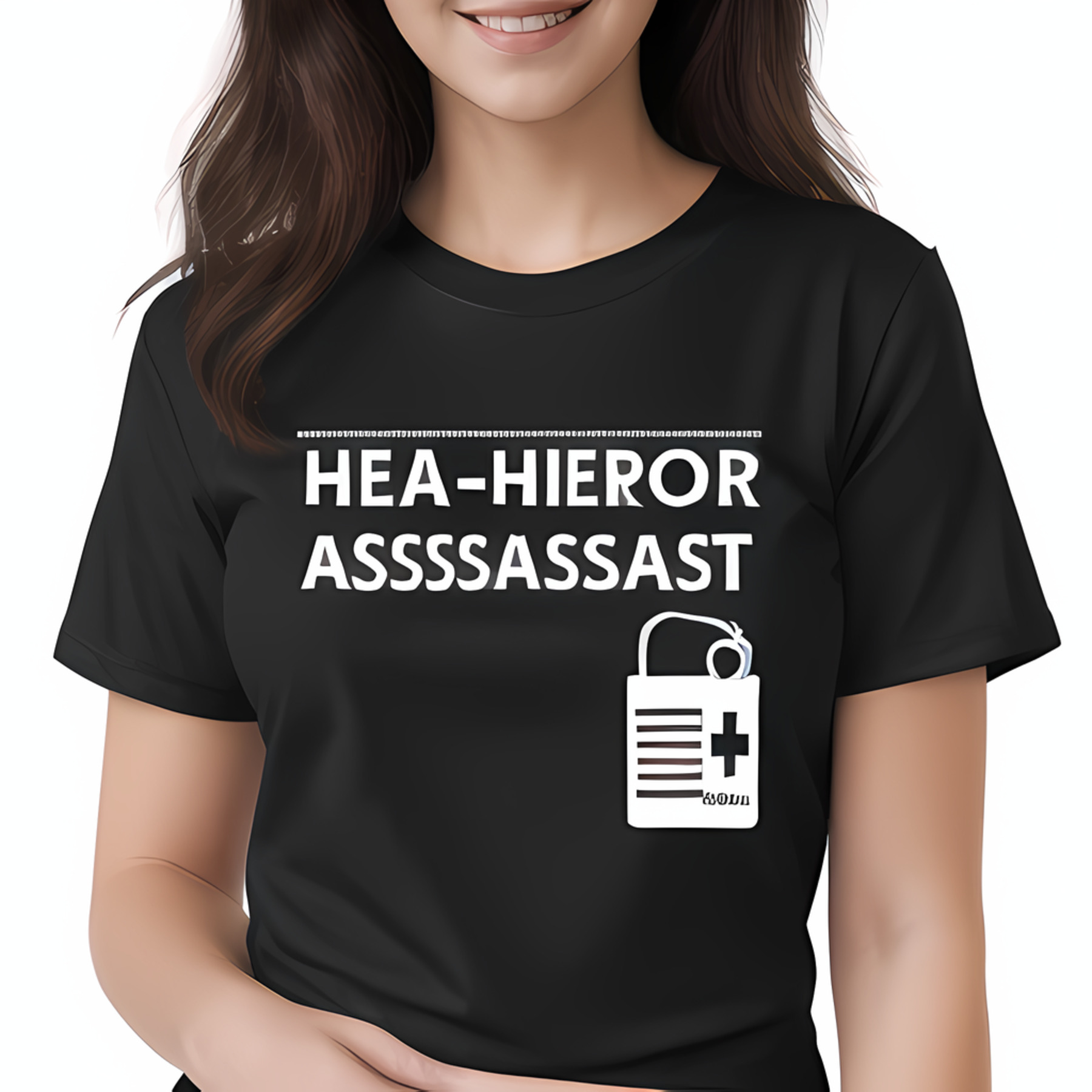Black T-Shirt with 'HEA' in Large Font Health Care Lock and 'ASSSASSAST ...