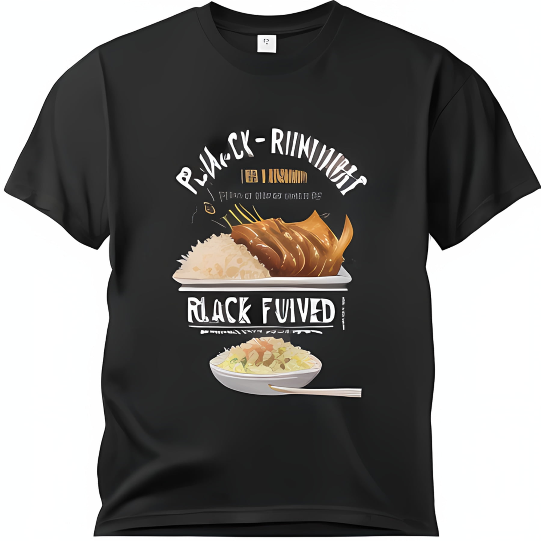 Black T-Shirt with Hainanese Chicken Rice and Brownstone Noodles ...