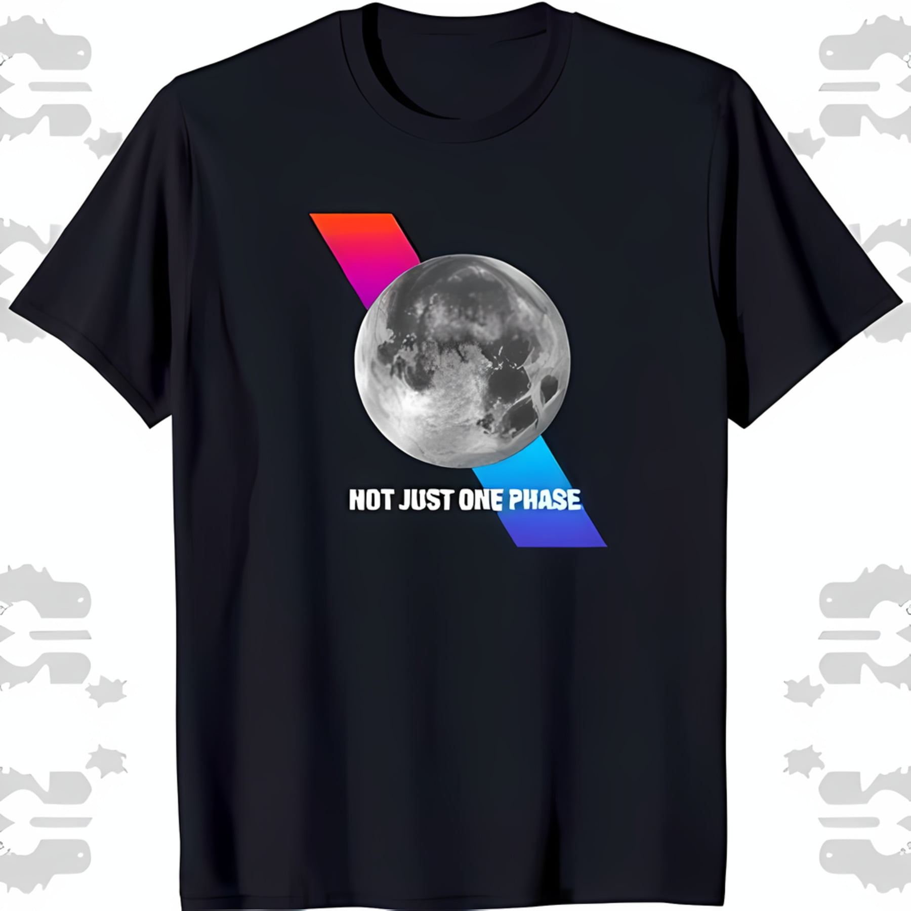 Black T-Shirt with Half Moon Illustration & Colorful Line 'Not Just One ...