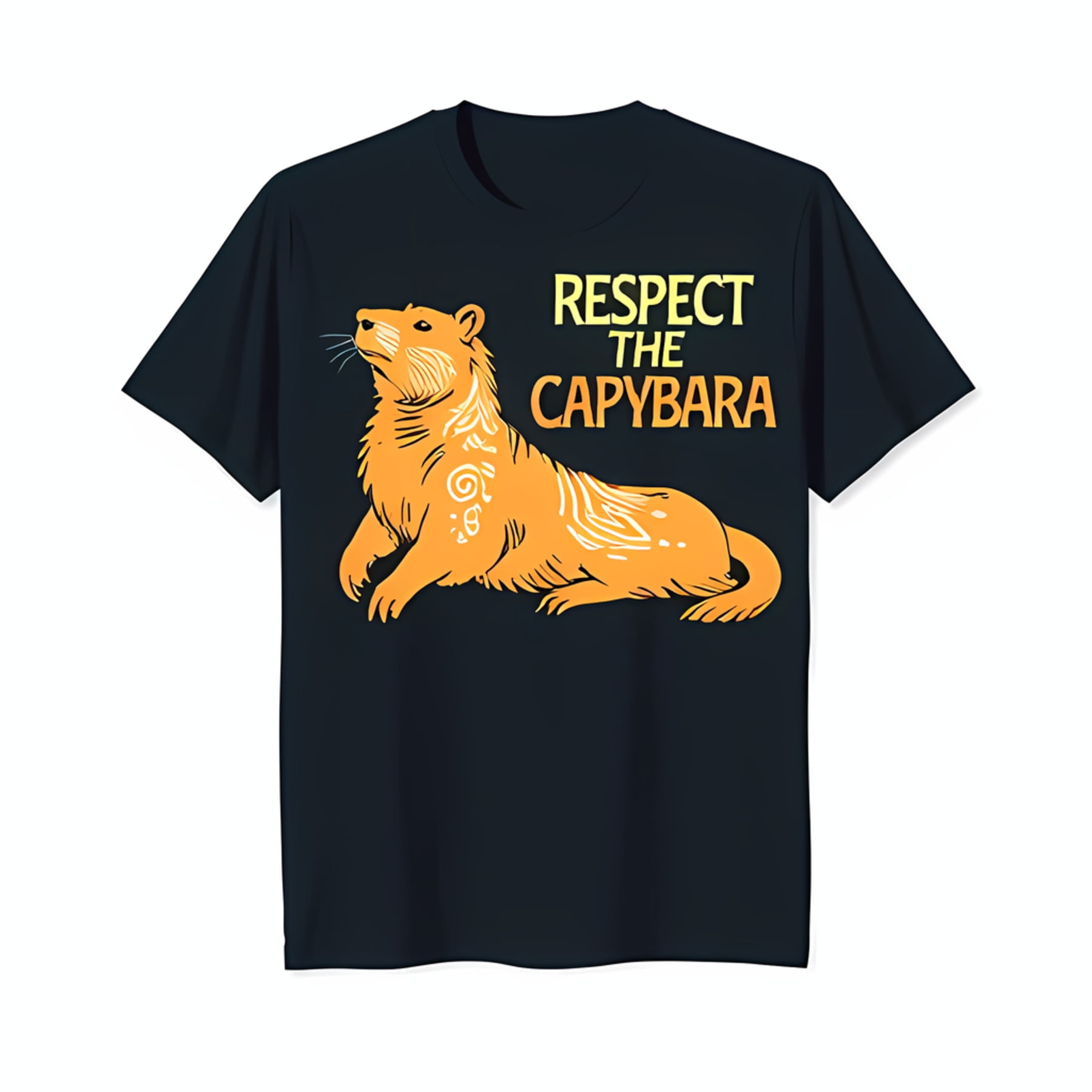 Black T-Shirt with Hand Drawn Capybara Graphic & 'Respect the Capybara ...