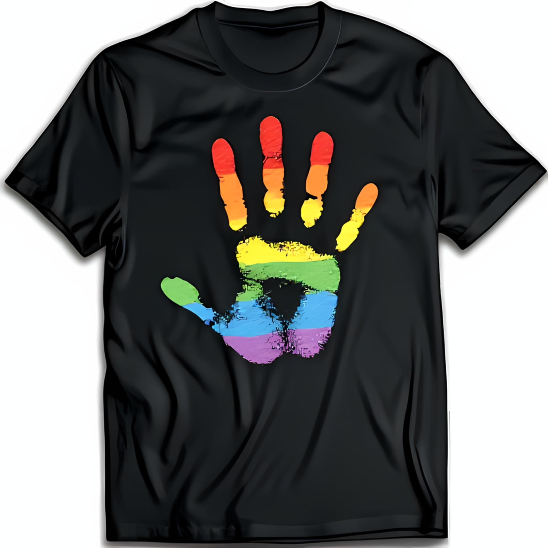 Black T-Shirt with Handprint Design Symbol of & Diversity for LGBTQ+ ...