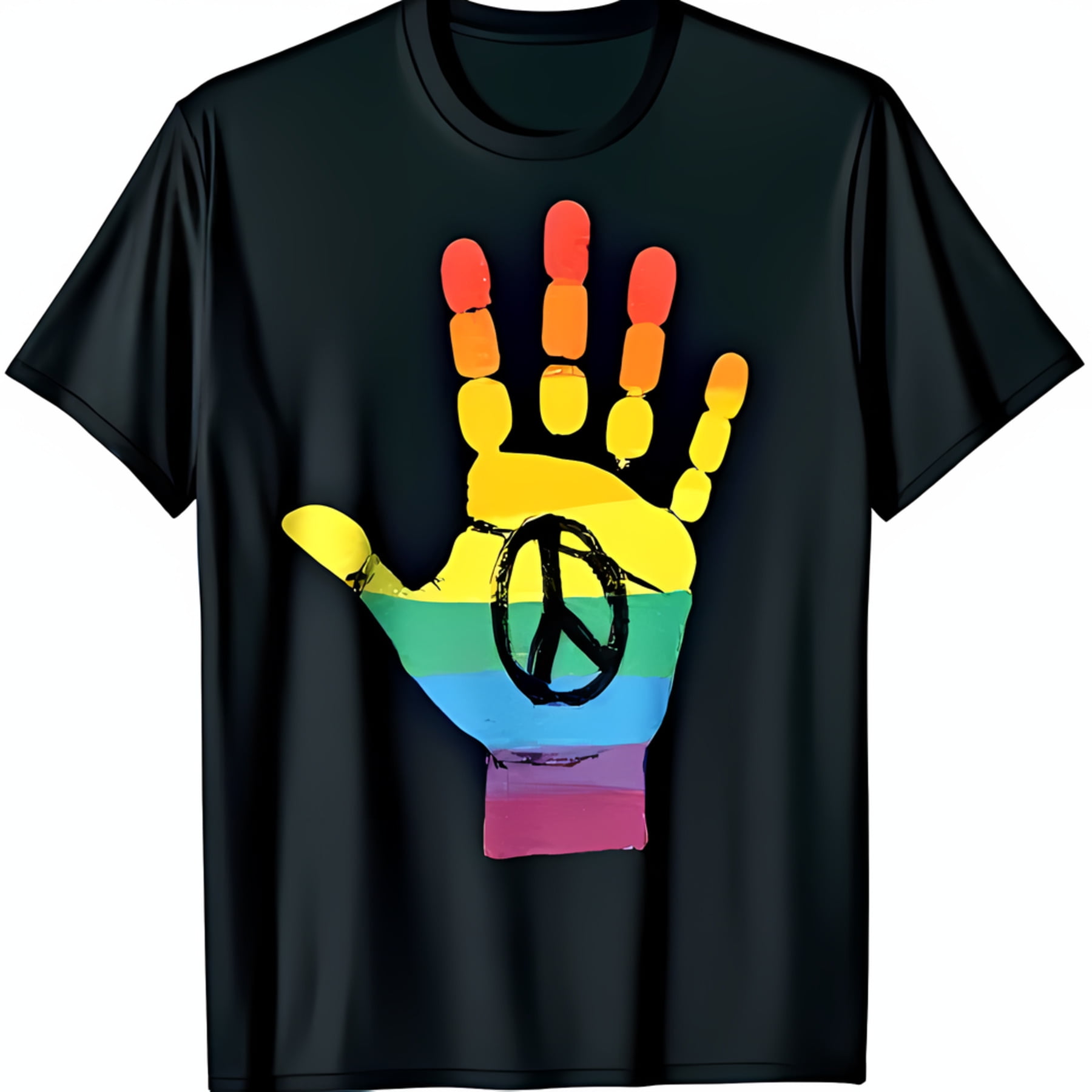 Black T-Shirt with Handprint & Peace Sign Bold Pride & Inclusivity ...
