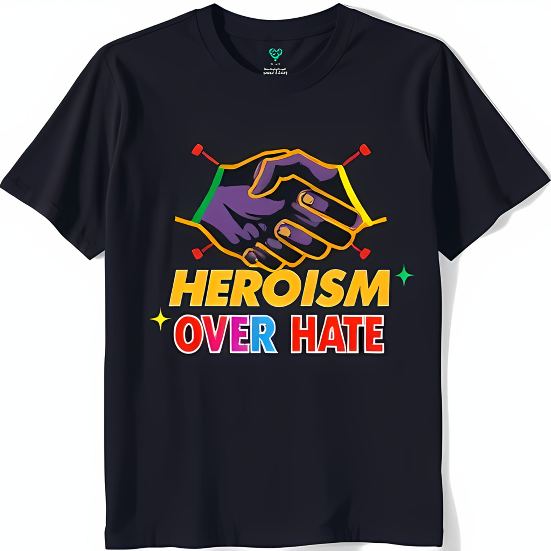Black T-Shirt with Handshake Graphic Heroism Over Hate Design - Walmart.com