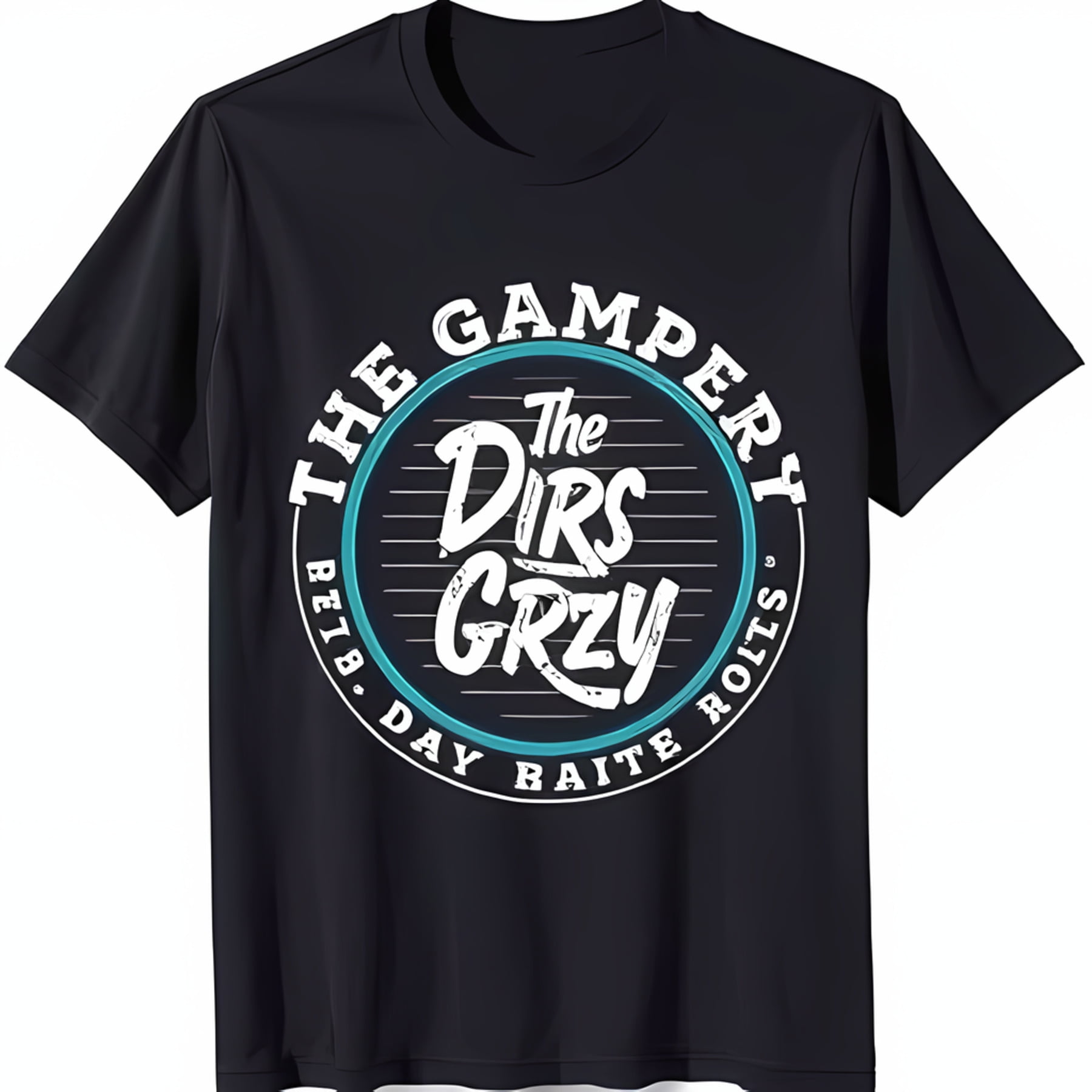 Black T-Shirt with Handwritten Circle Graphic 'The Gampery' & 'The Dirs ... Black T-Shirt with Handwritten Circle Graphic 'The Gampery' & 'The Dirs ...