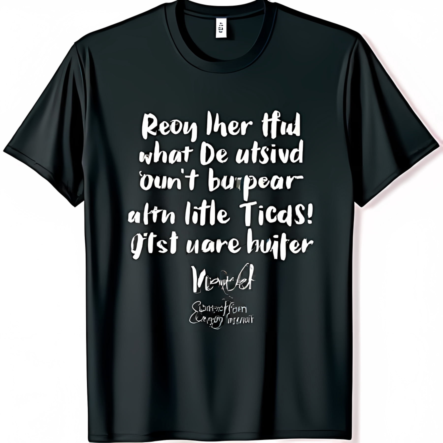Black T-Shirt with Handwritten Style White Design Unique Jumbled Text ...