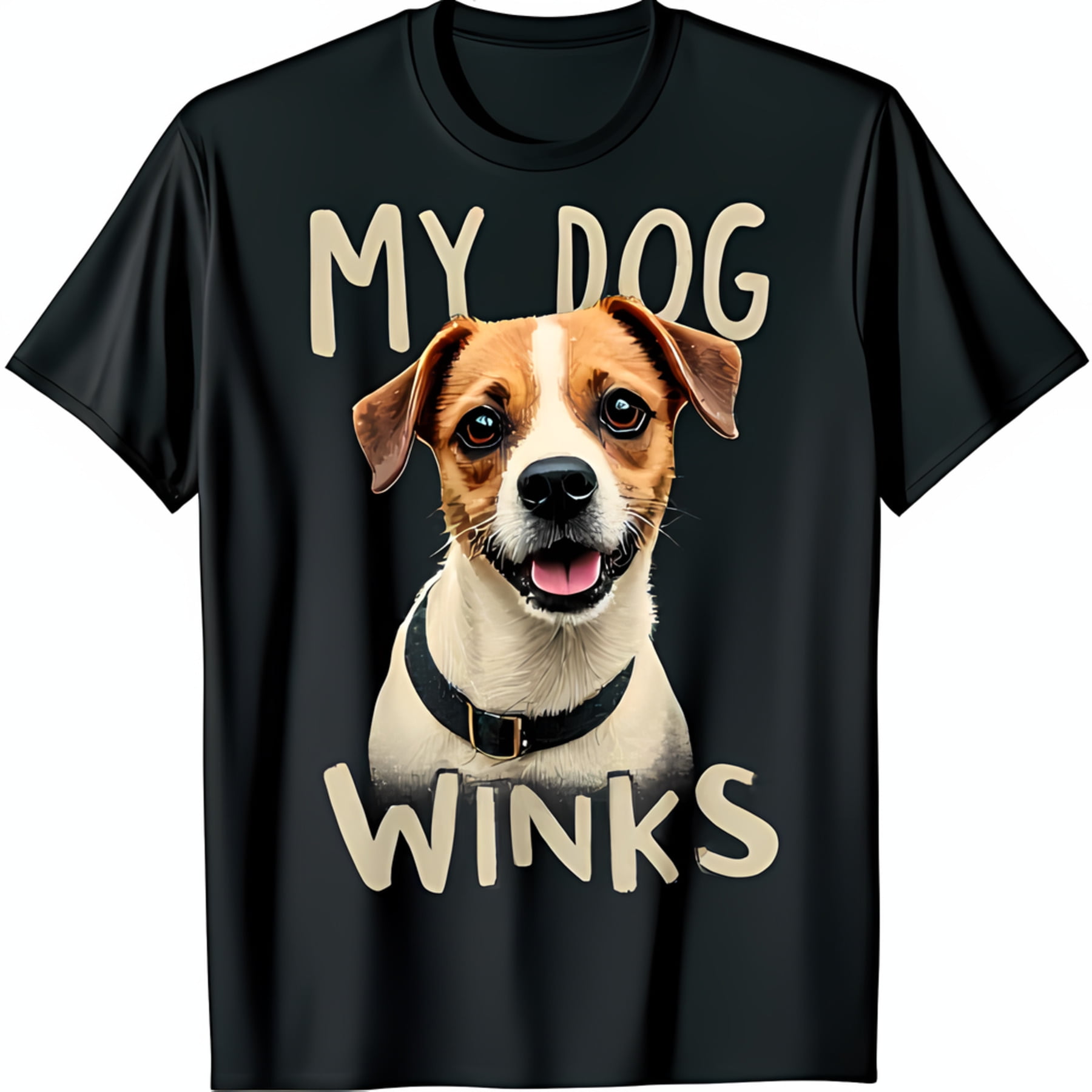 Black T-Shirt with Happy Terrier Graphic 'My Dog Winks' Design ...