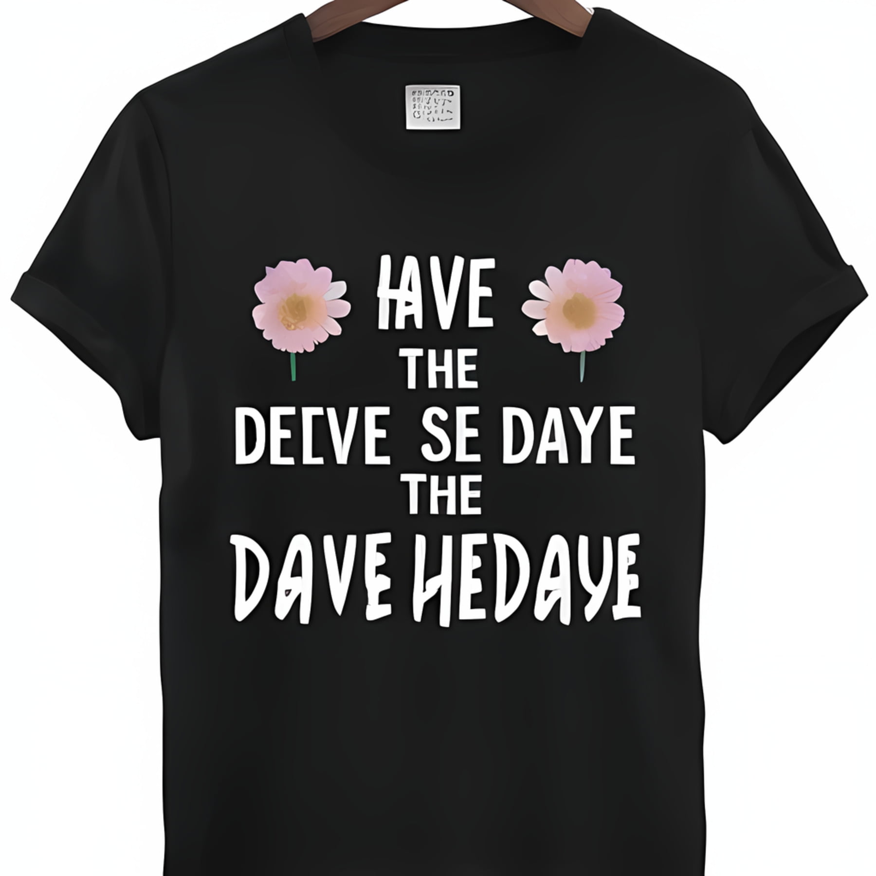 Black T-Shirt with 'Have The Daye Dave' Text and Pink Flowers Graphic ...