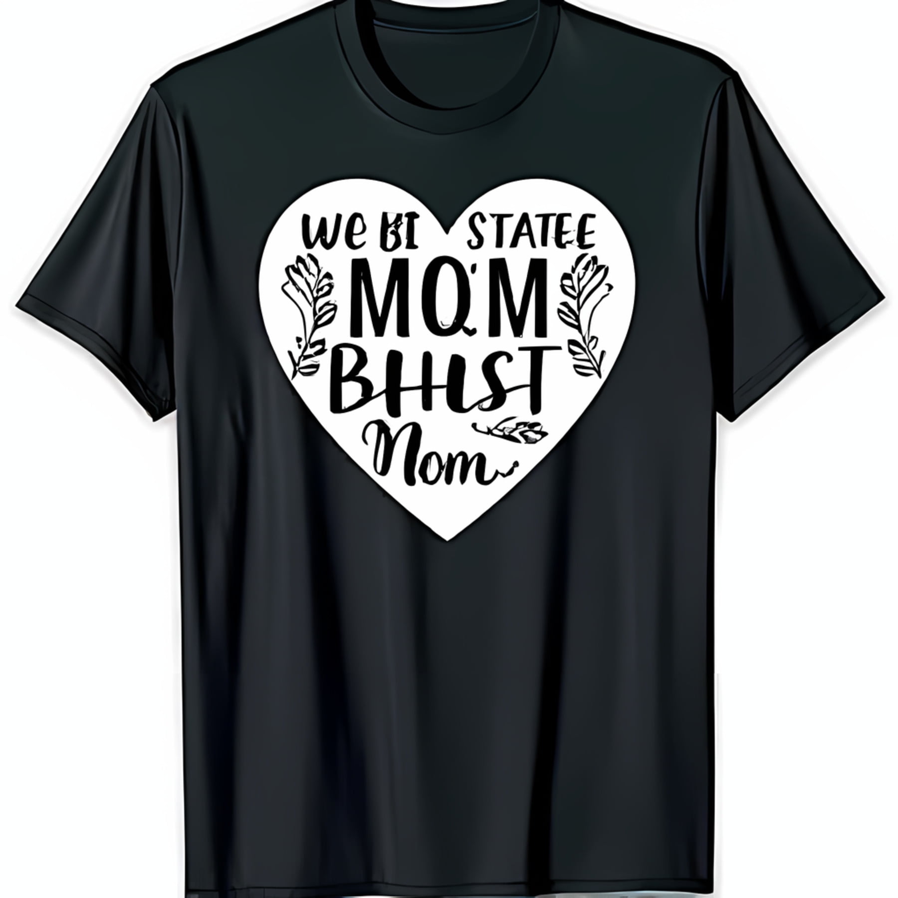 Black T-Shirt with Heart Design & Fun Handwritten Text 'We bi statee ...