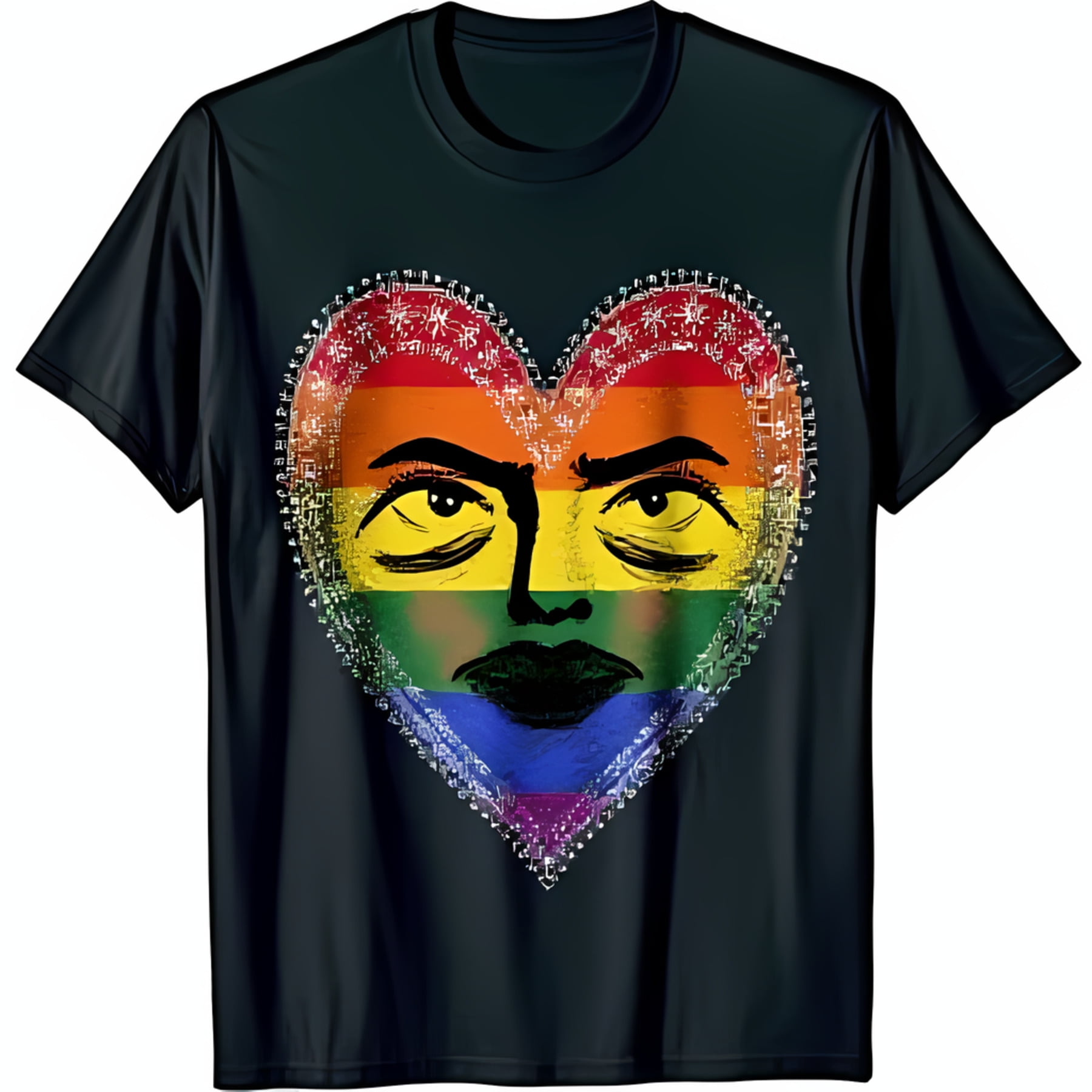 Black T-Shirt with Heart Graphic & Cartoon Face Pride & Individuality ...