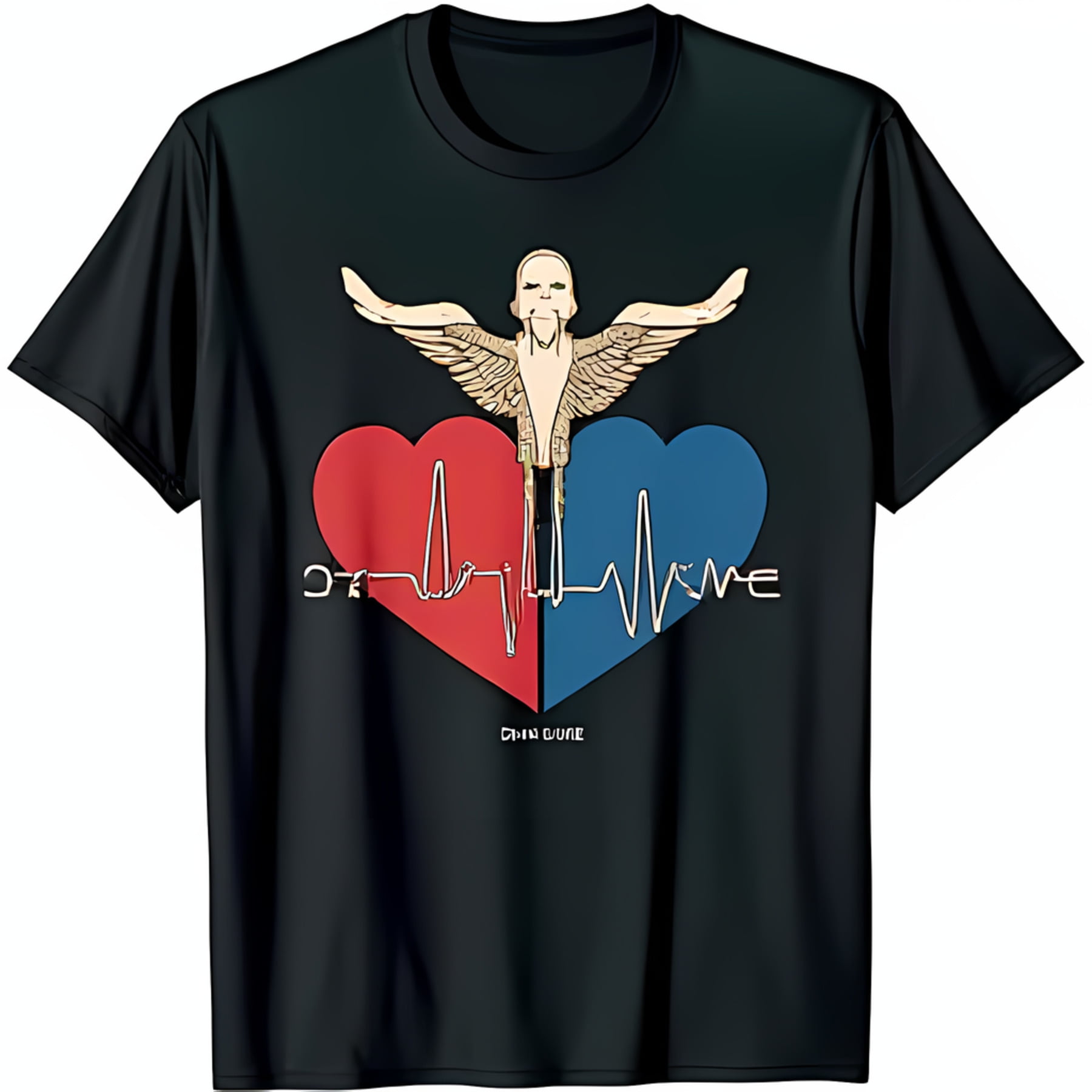Black T-Shirt with Heart Graphic Love & Loss EKG Design - Walmart.com