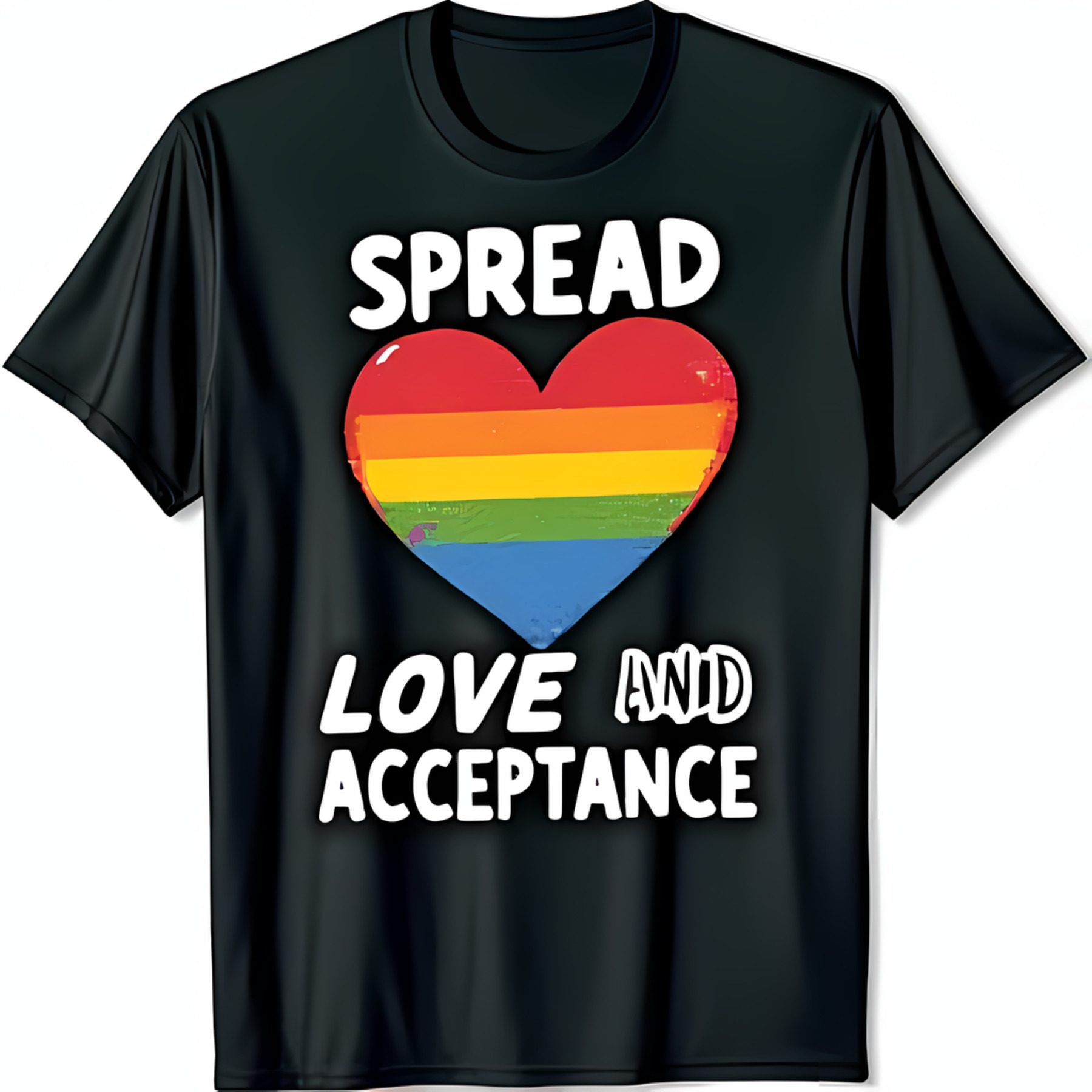 Black T-Shirt with Heart Graphic 'Spread Love and Acceptance' Design ...