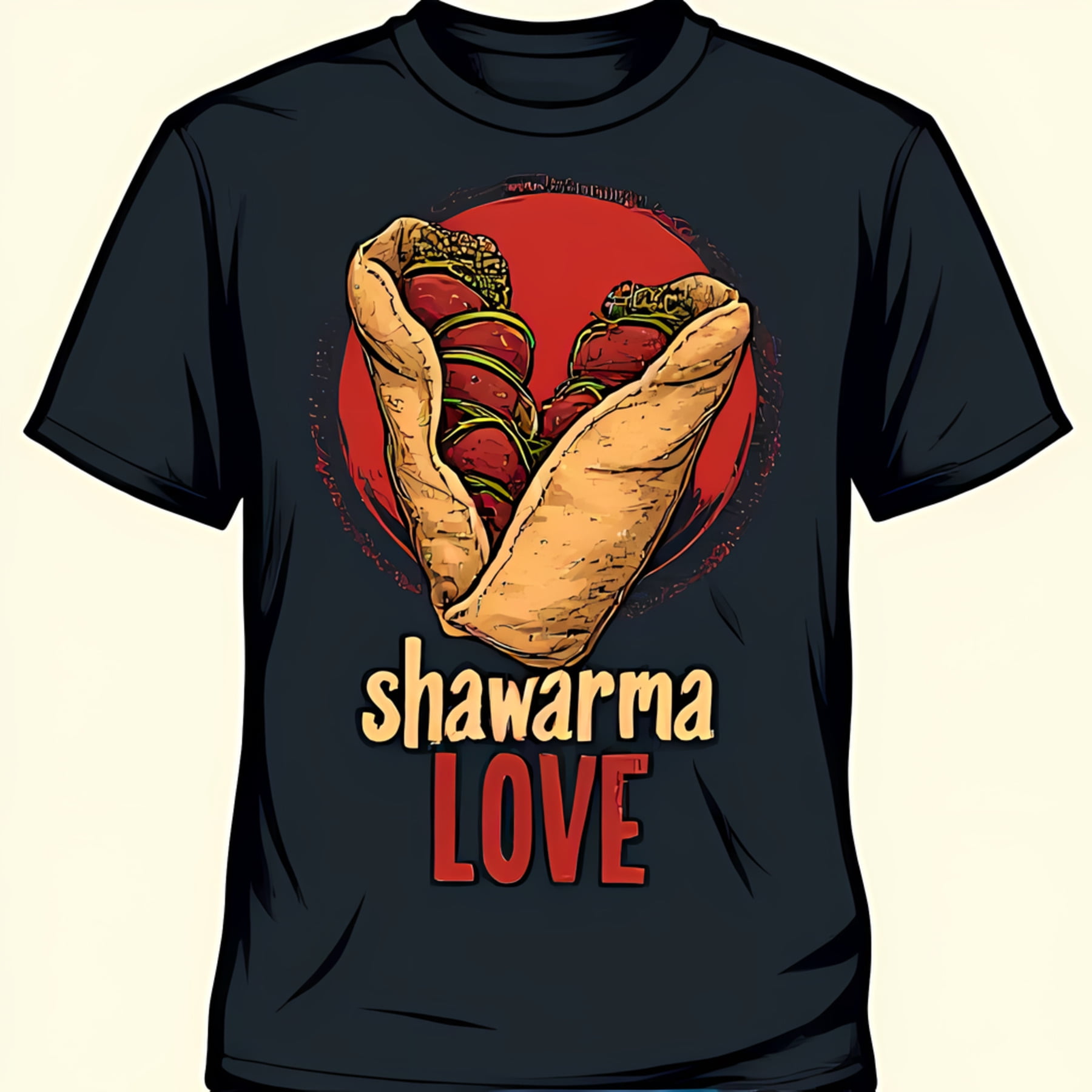 Black T-Shirt with Heart Shaped Cartoon Shawarma Graphic 'Shawarma LOVE' - Walmart.com