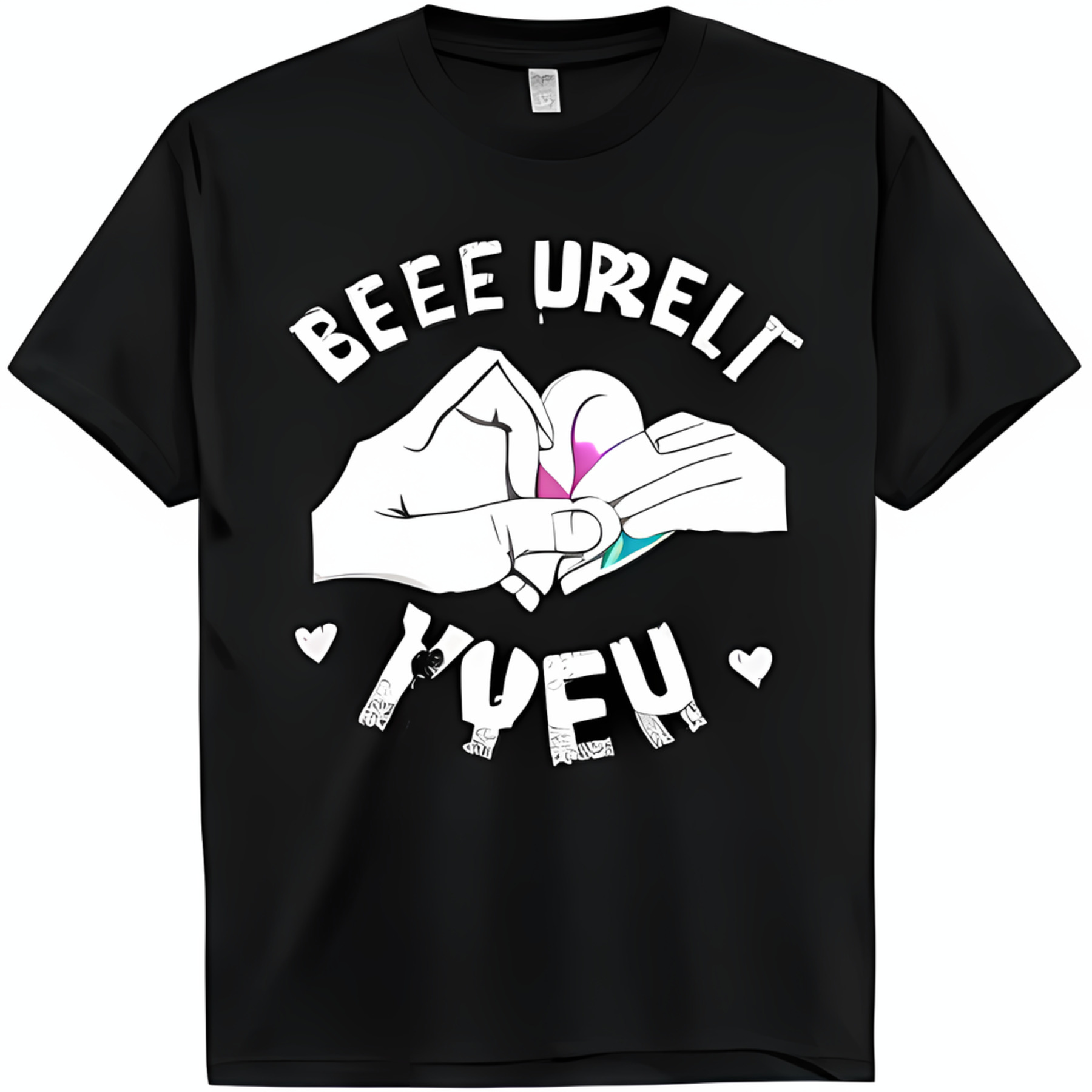 Black T-Shirt with Heart Shaped Hands Graphic & BEE URELT YEU - Walmart.com