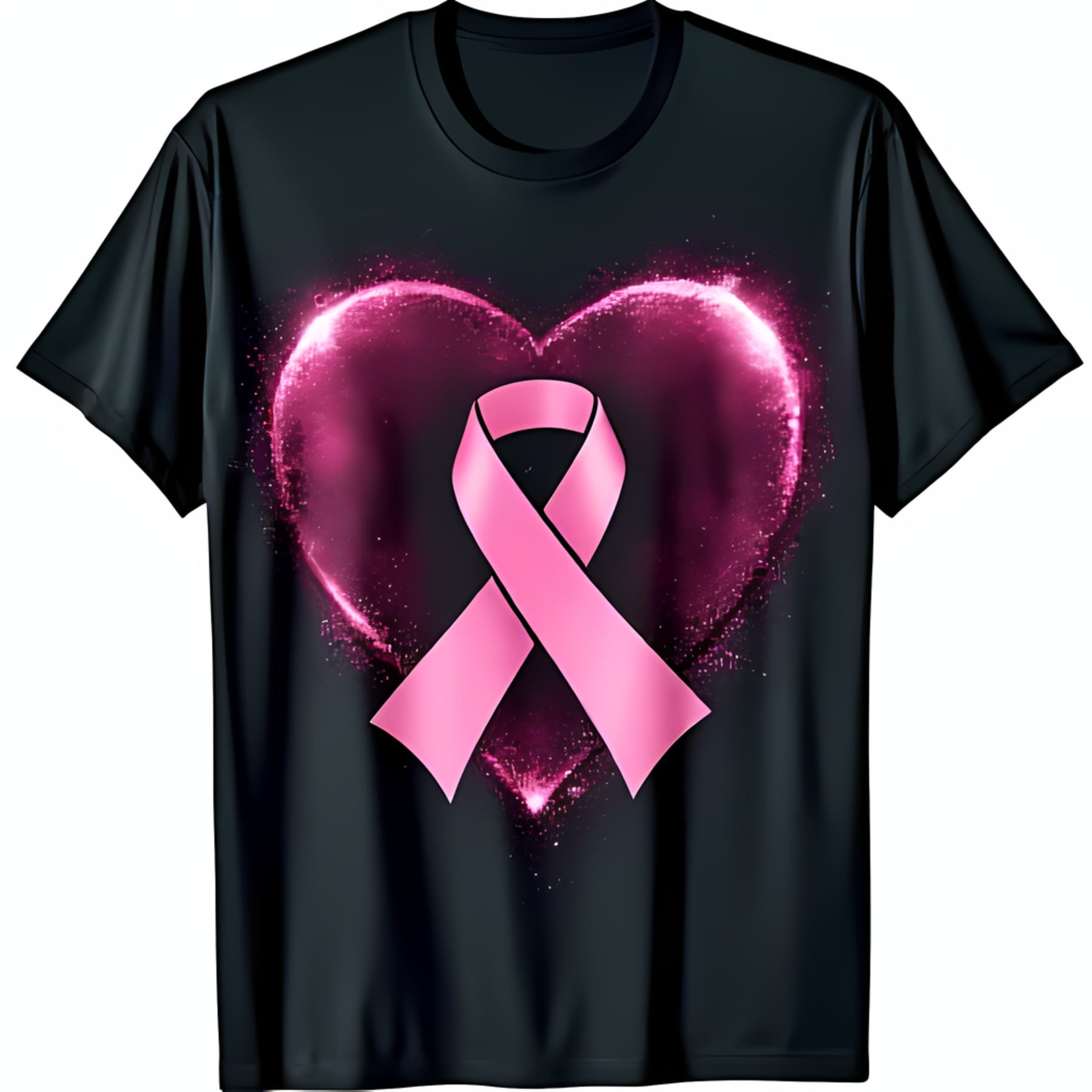 Black T-Shirt with Heart Shaped Pink Ribbon Graphic - Walmart.com