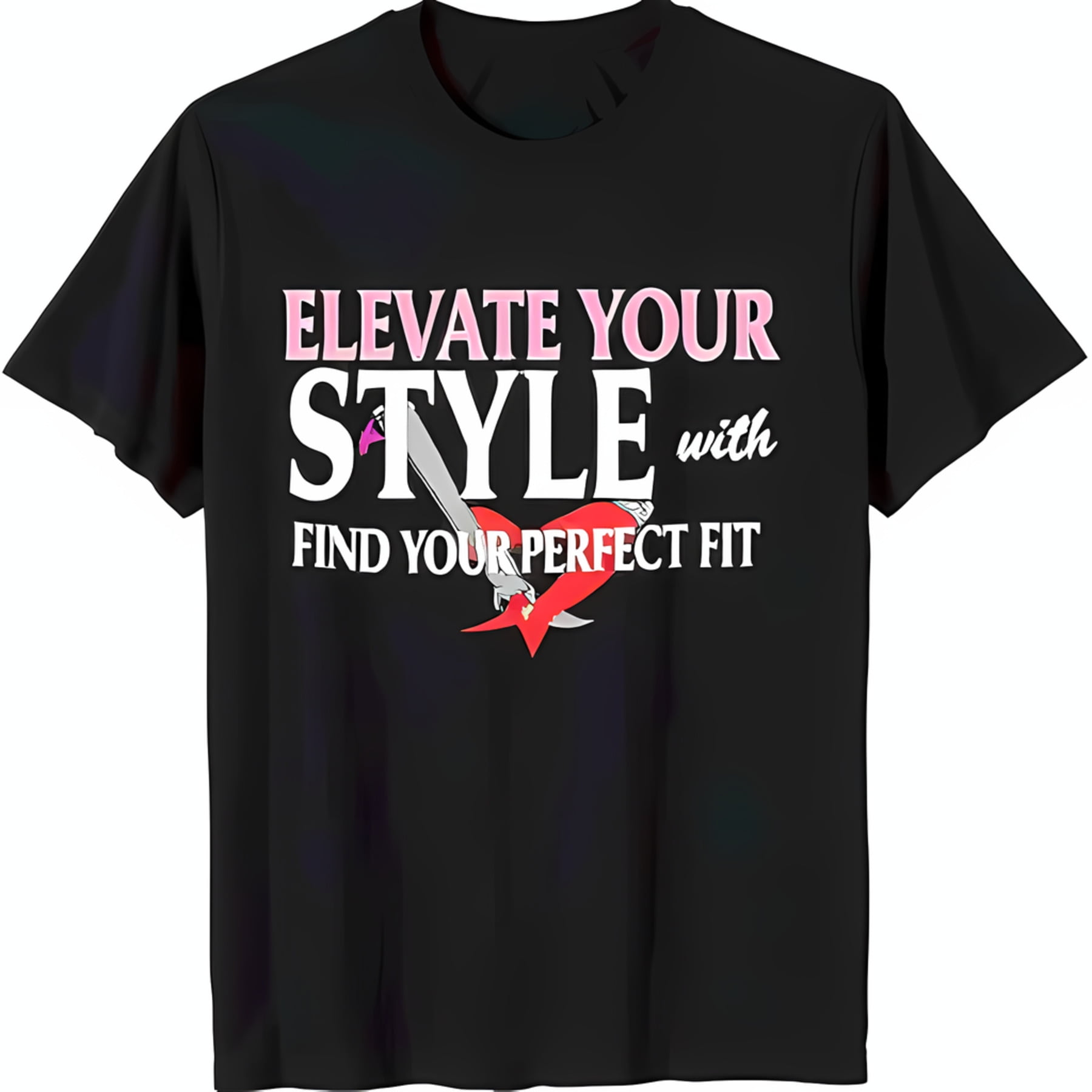 Black T-Shirt with Heart and Graphic 'Elevate Your Style' Slogan - Walmart.com