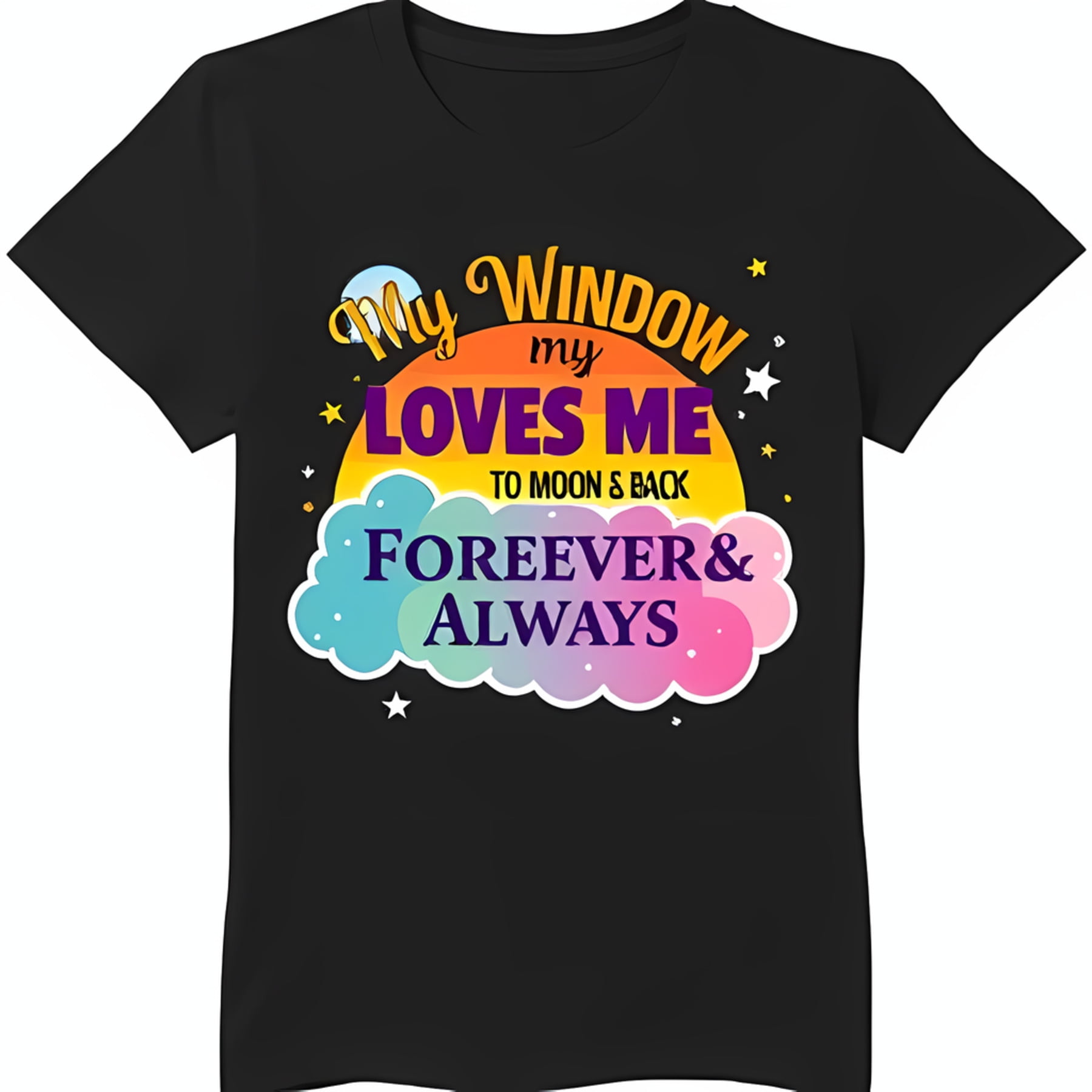 Black T-Shirt with Heartwarming Loved to the Moon and Back Graphic ...