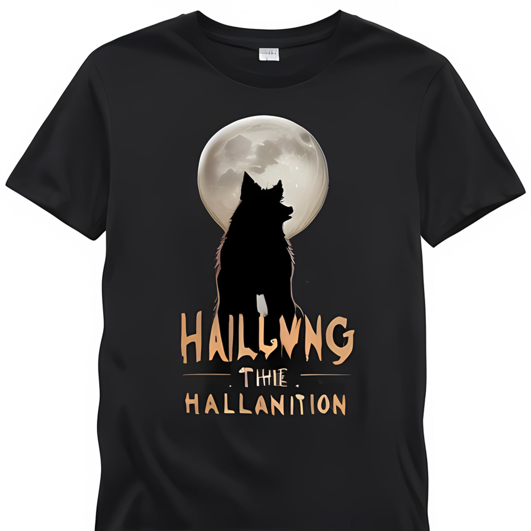 Black T-Shirt with Howling Wolf and Design Golden Text and Heart Symbol ...