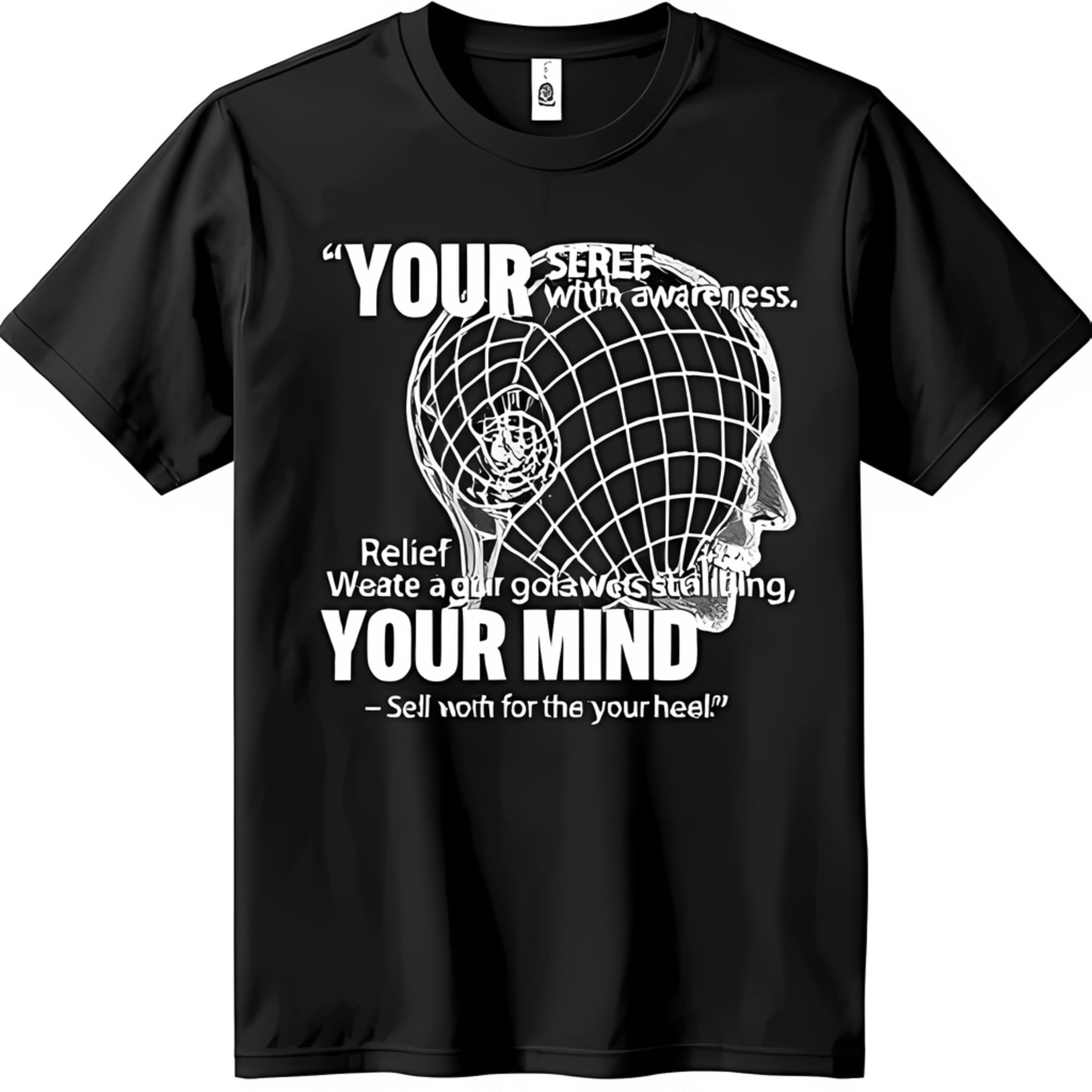 Black T-Shirt with Human Head Graphic and Motivational Text - Walmart.com
