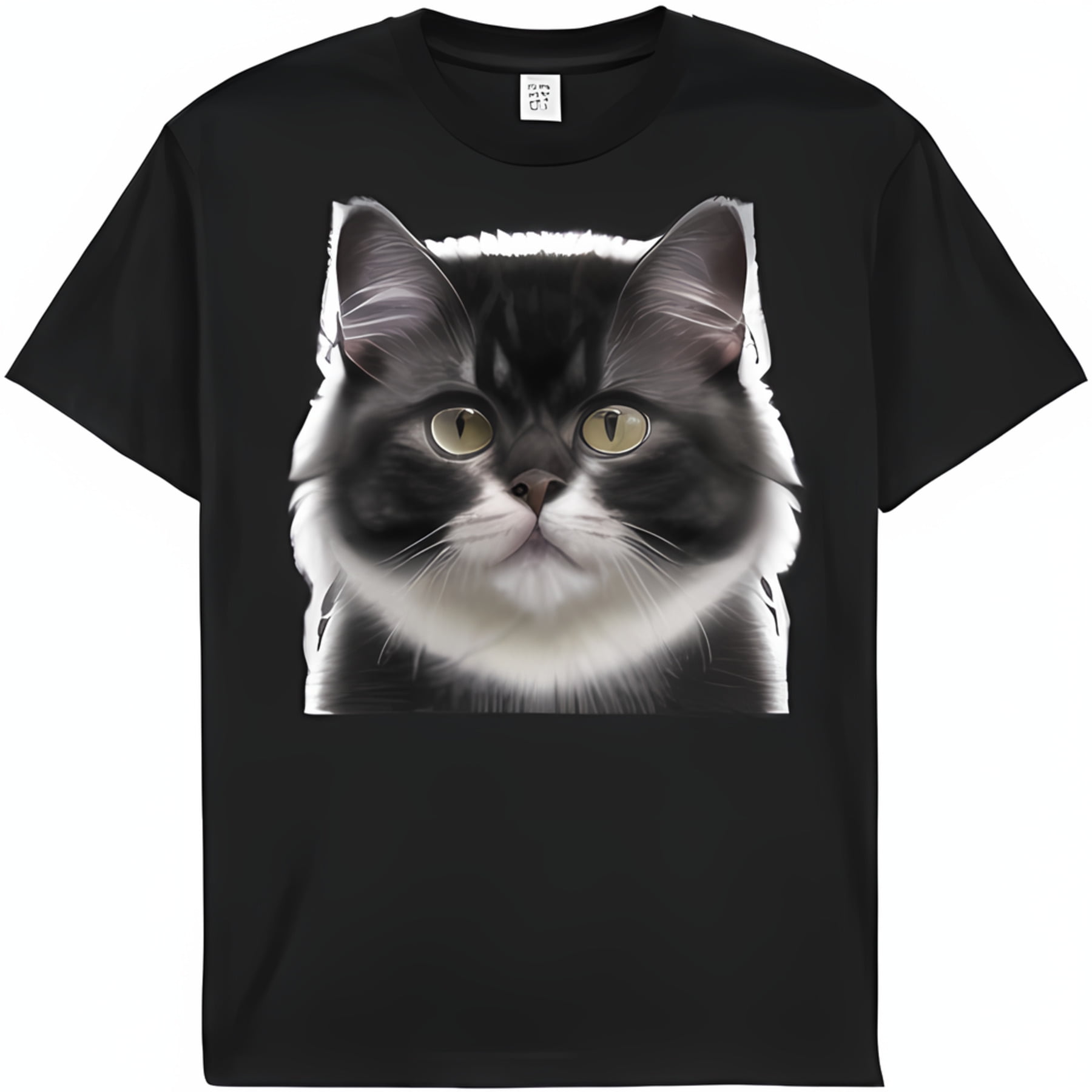 Black T-Shirt with Hyper Realistic Cat Face Illustration Cute and ...