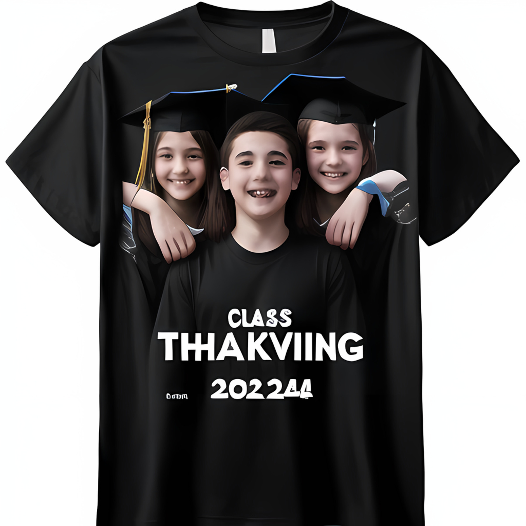 Black T-Shirt with Hyper Realistic Class of 2024 Graduation Kids Design ...