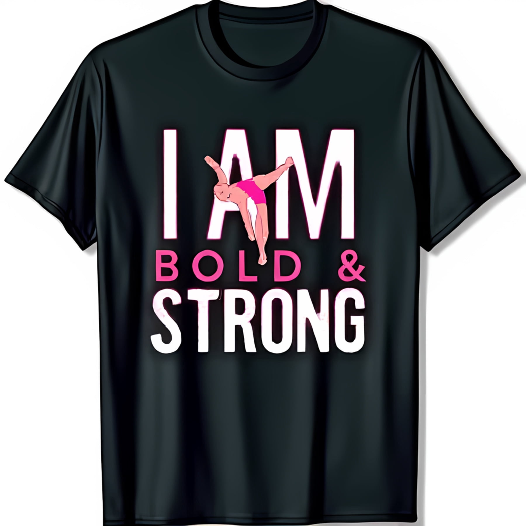 Black T-Shirt with I AM BOLD & STRONG Print and Gymnast Doing Back ...