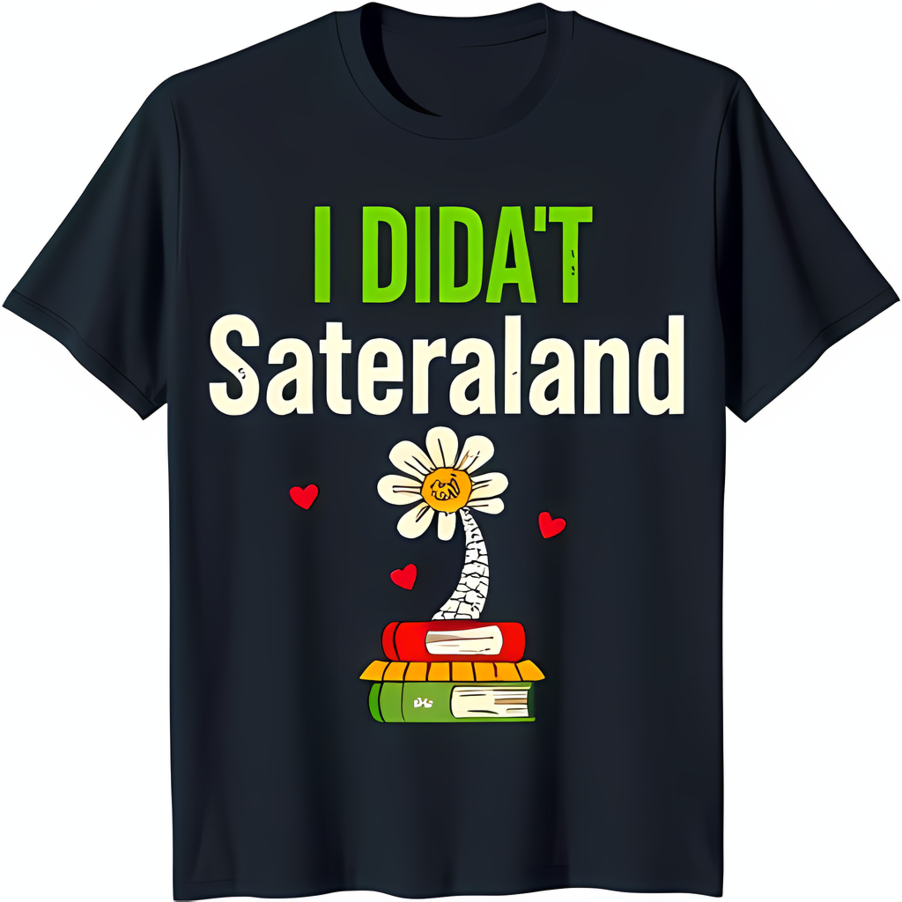 Black T-Shirt with 'I DIDAT Sateraland' Graphic & Daisy Design ...