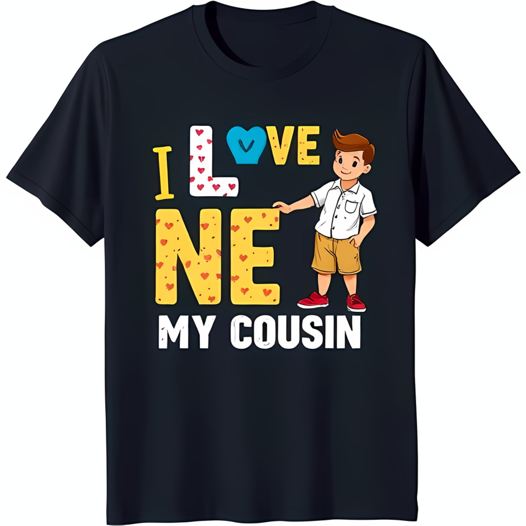 Black T-Shirt with I LOVE MY COUSIN Design Featuring Red Hearts & Boy ...