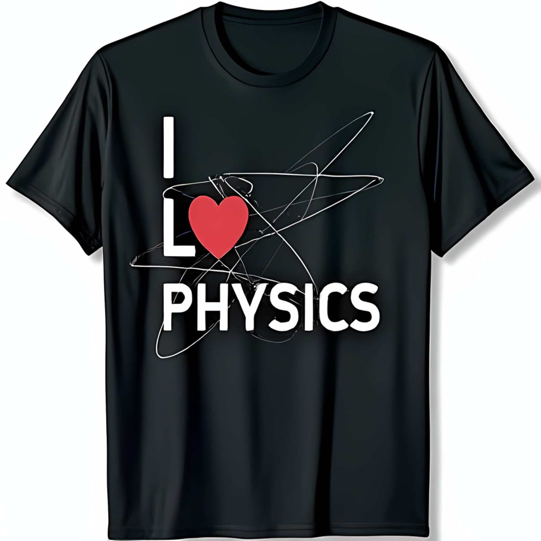 Black T-Shirt with I LOVE PHYSICS Design Heart in Nucleus Graphic ...