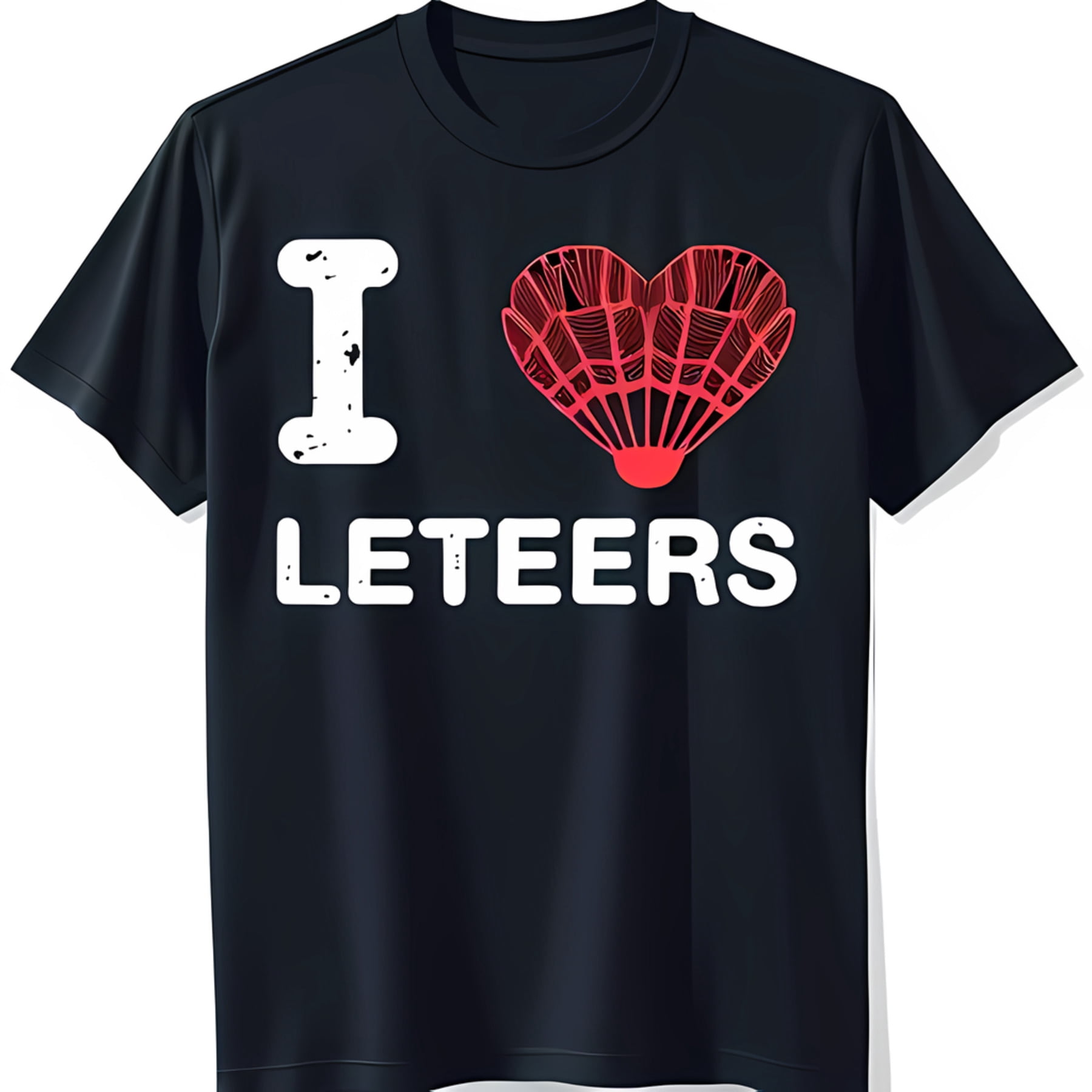 Black T-Shirt with 'I Love LETEERS' Graphic & Shuttlecock Design for ...