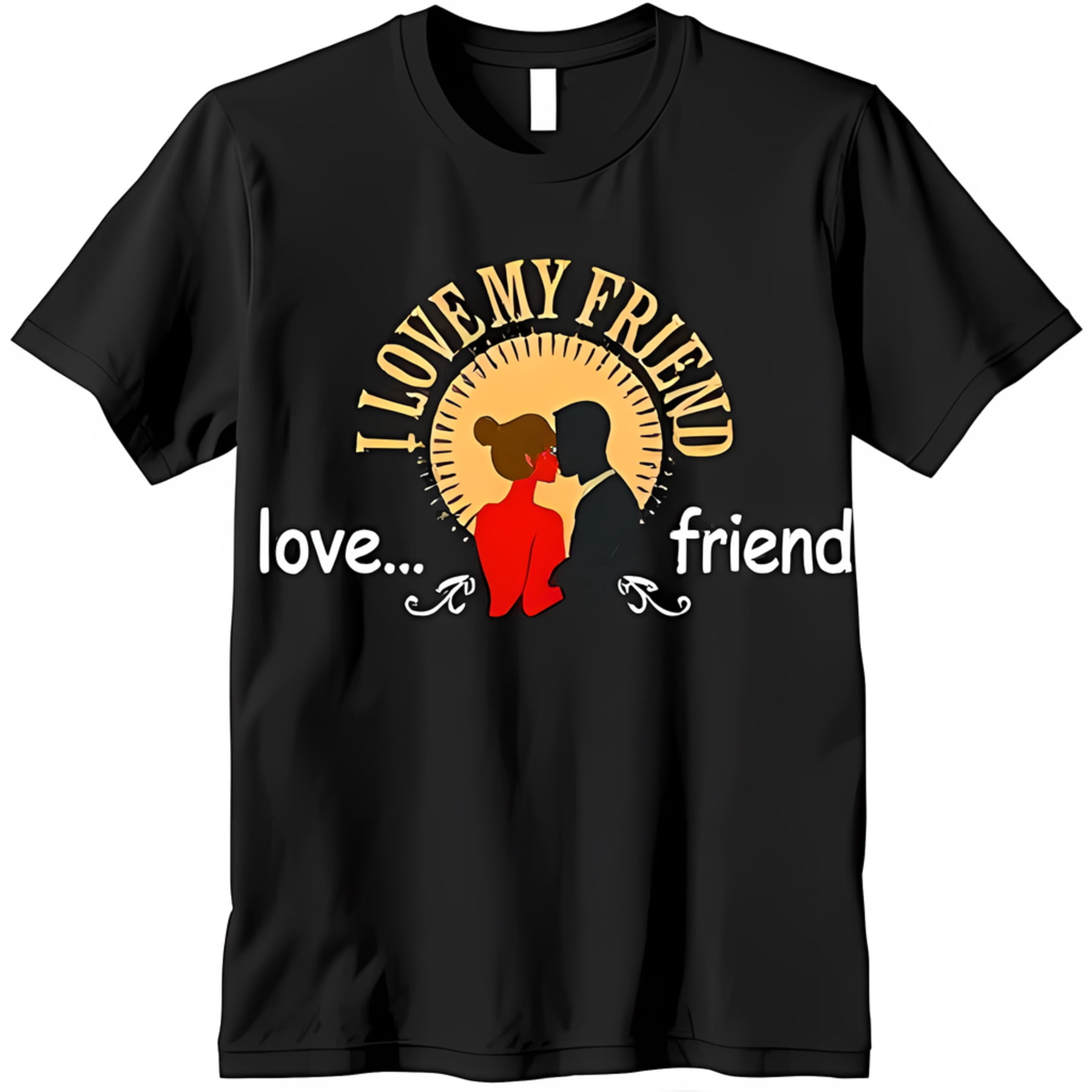 Black T-Shirt with 'I Love My Friend' Graphic & Kissing Couple Design ...
