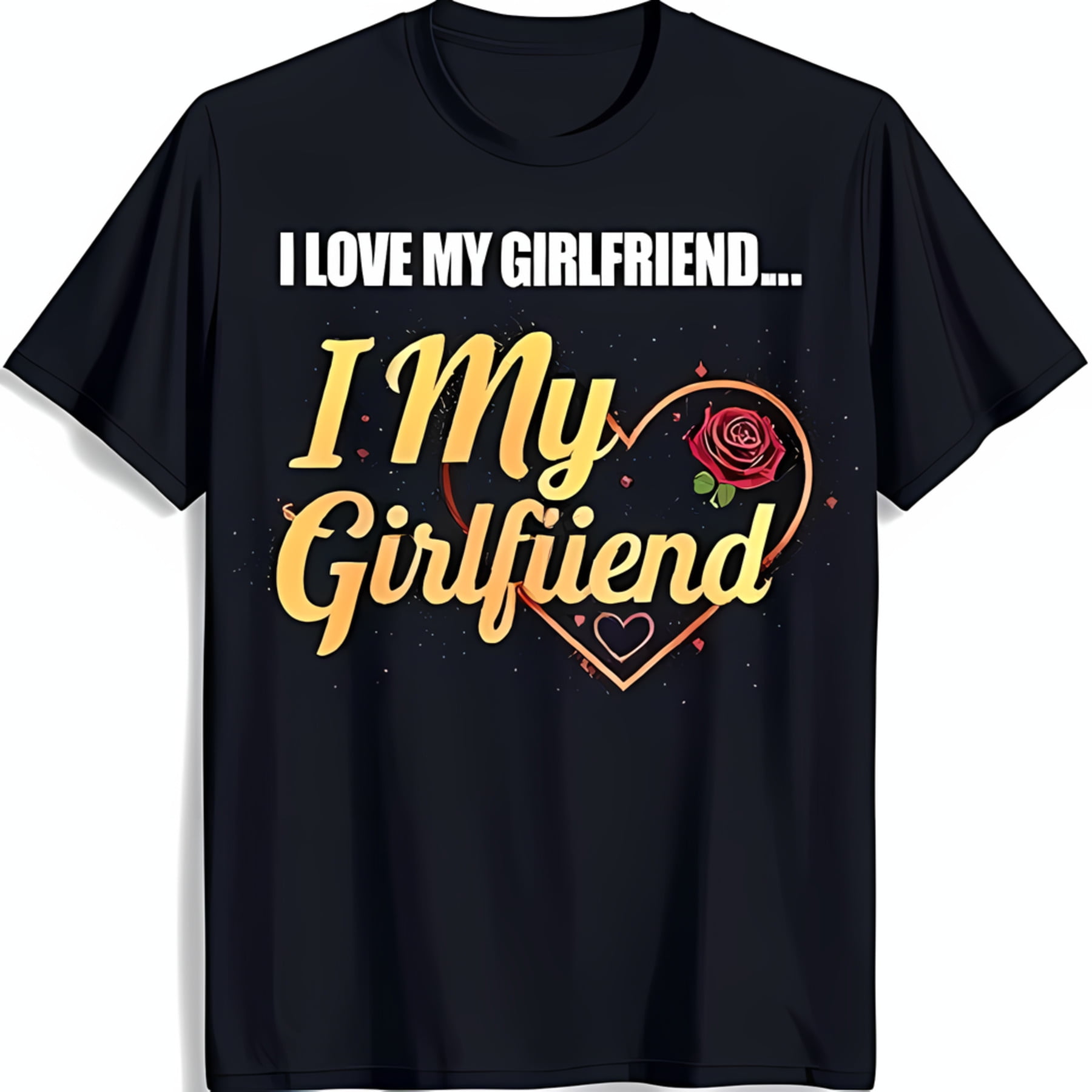 Black T-Shirt with 'I Love My Girlfriend I My Girlfriend' Design ...