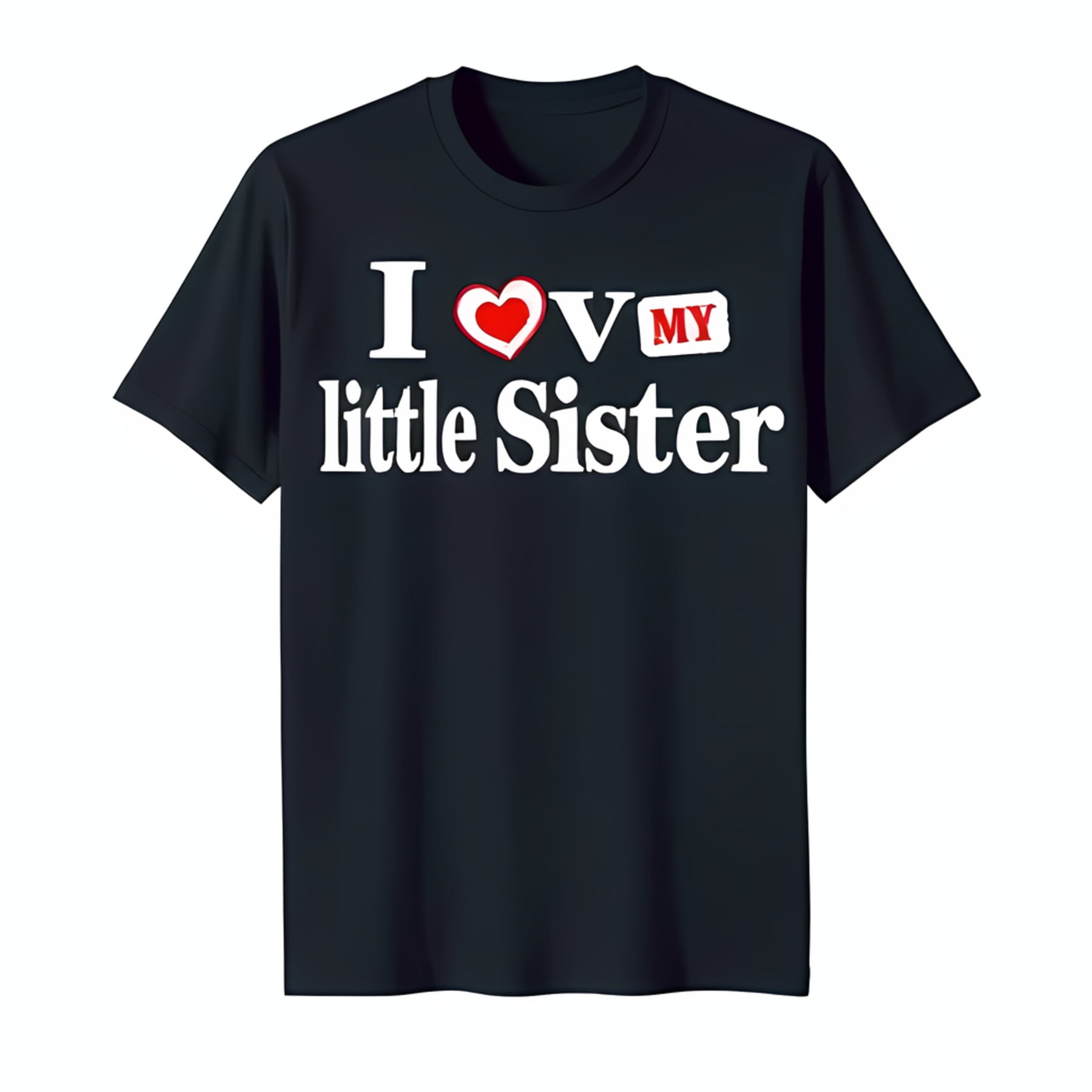 Black T-Shirt with 'I Love My Little Sister' Design Vintage Style Bold ...